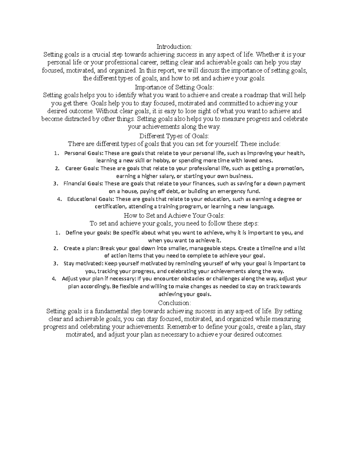 Setting goals for success - Introduction: Setting goals is a crucial ...