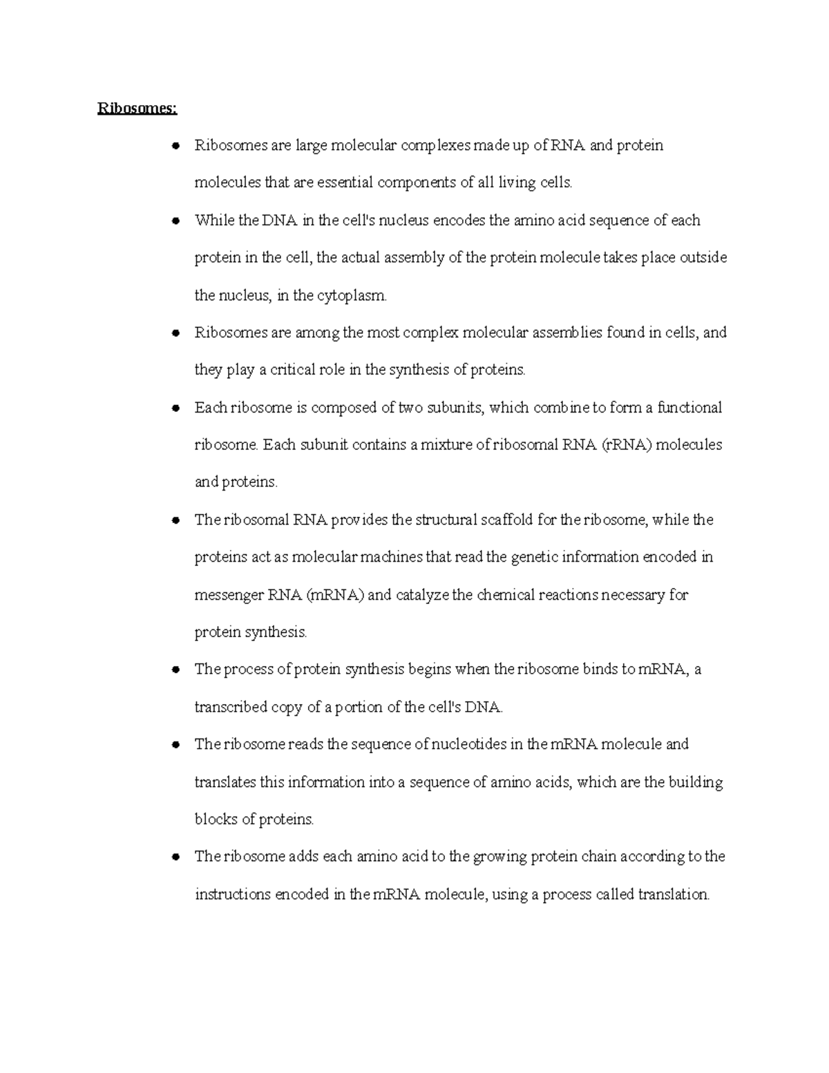 Bio Ribosome Notes - Ribosomes: Ribosomes are large molecular complexes ...