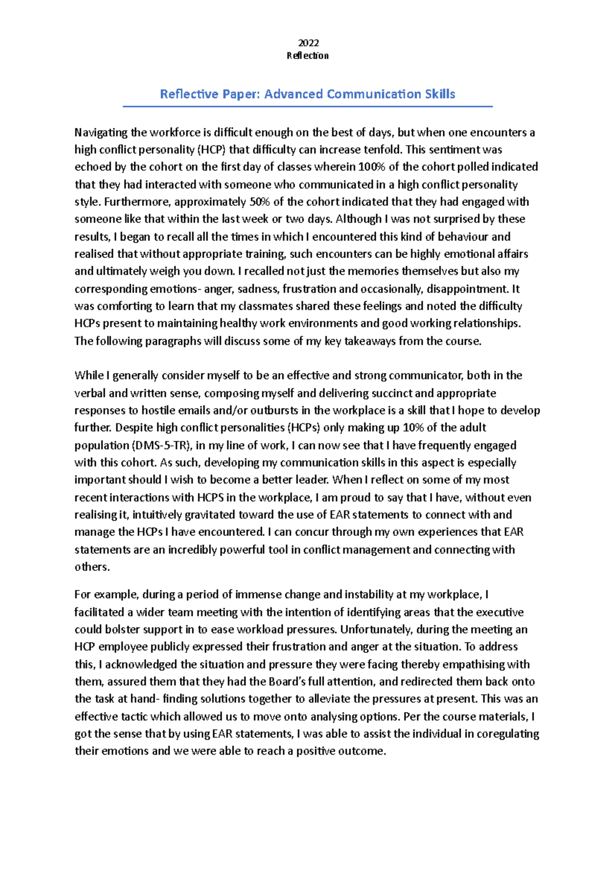 Reflection Paper - HD Mark - 2022 Reflection Reflective Paper: Advanced ...