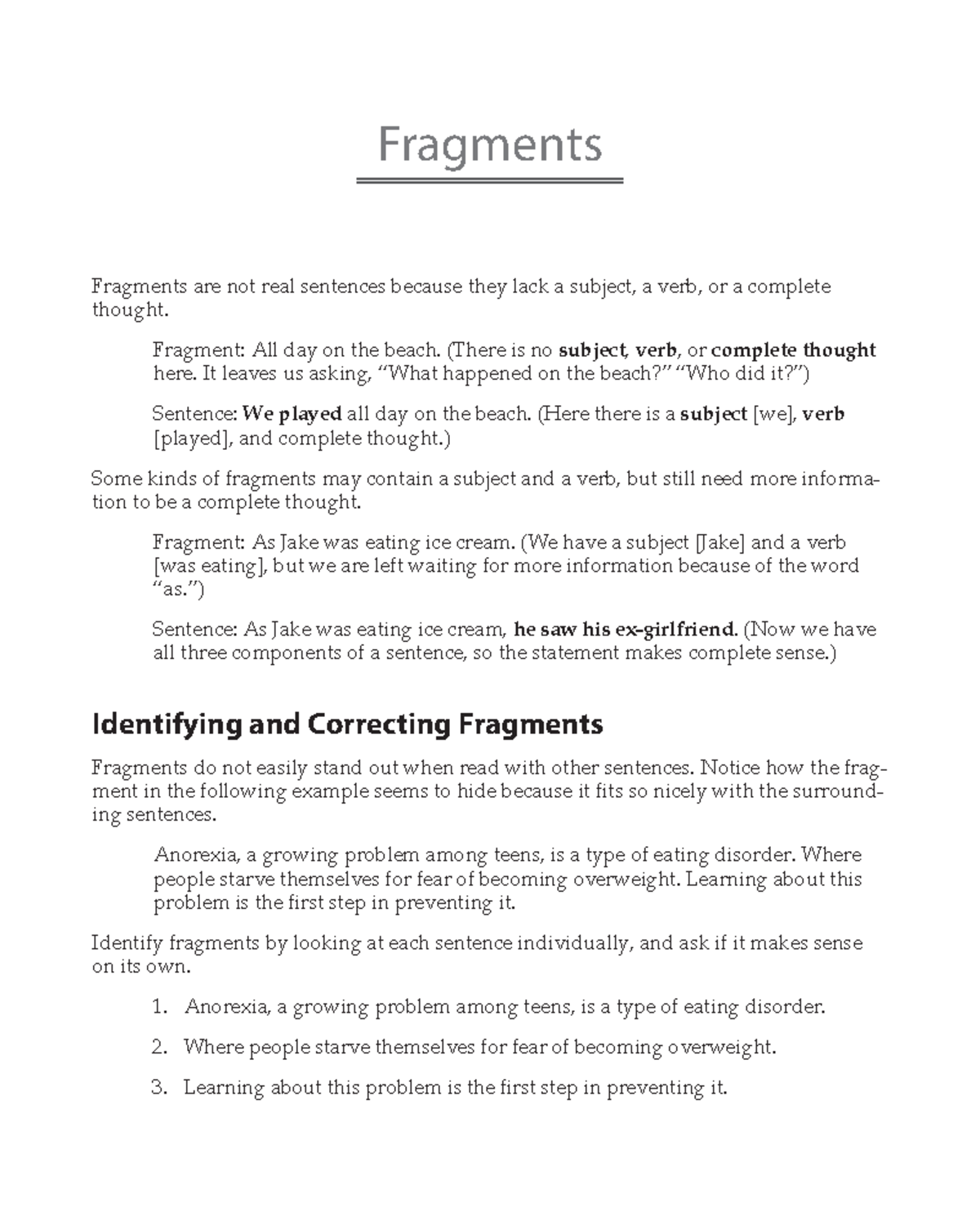 Eng106l document fragments New - Fragments Fragments are not real ...