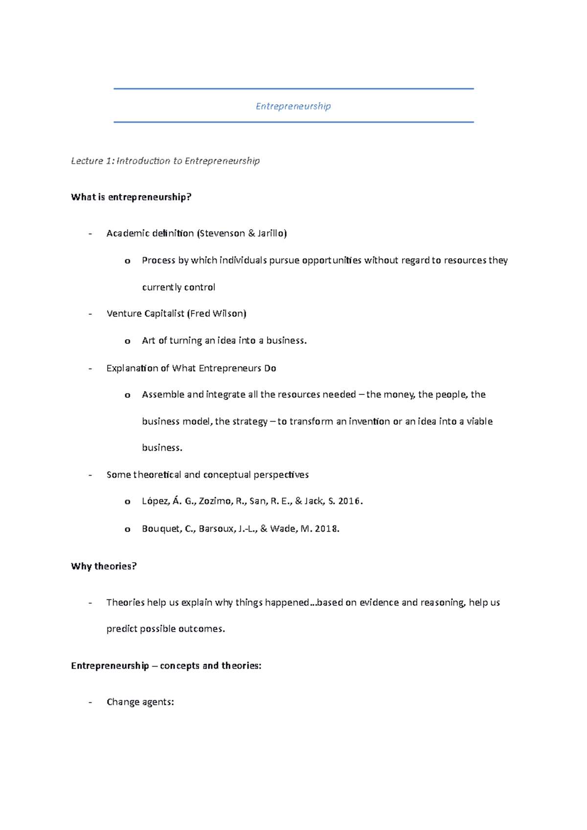 Entrepreneurship - Lecture notes 1,2,3,4,5,6,7,8,9,10 ...