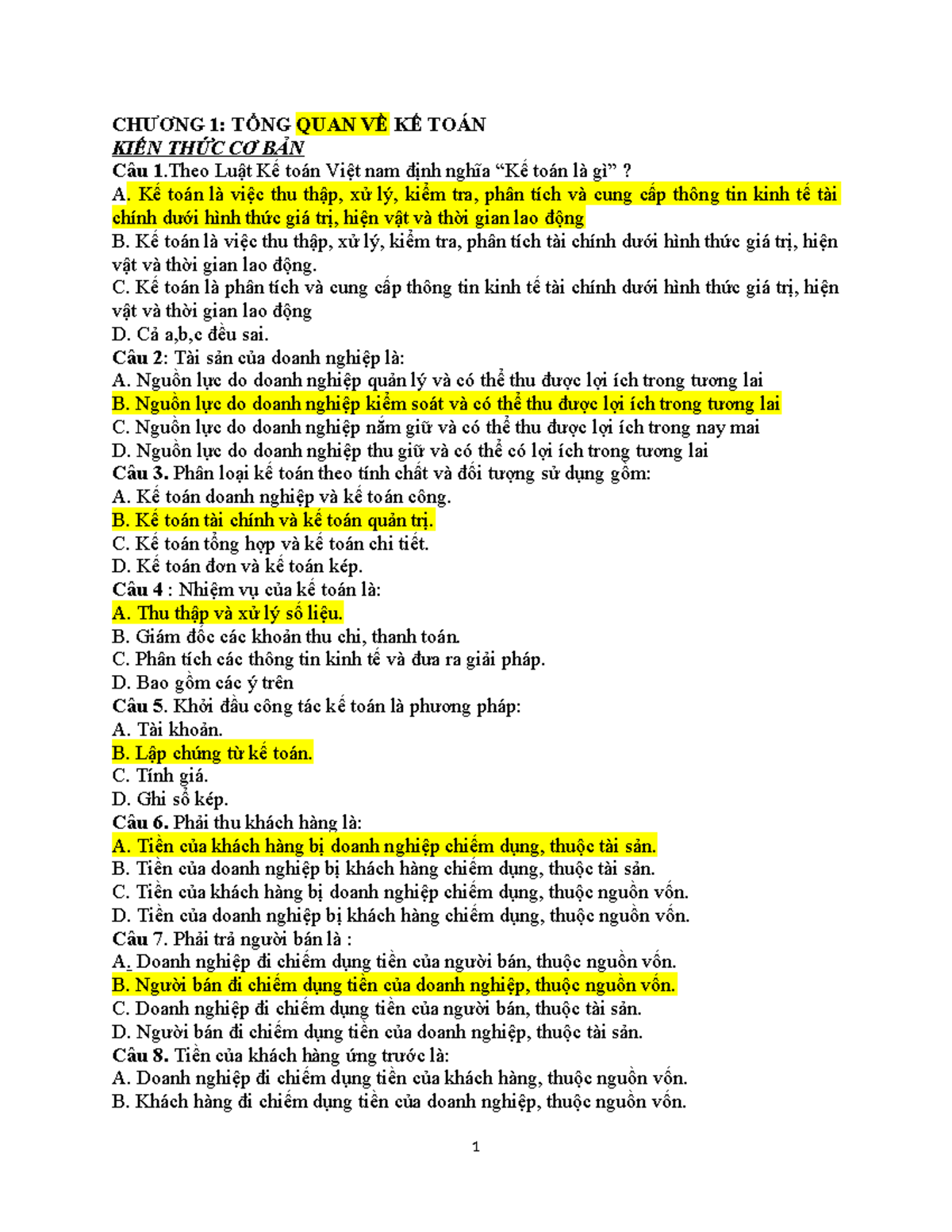 100-TN-NMKT câu hỏi - 100-TN-NMKT câu hỏi - CHƯƠNG 1: TỔNG QUAN VỀ KẾ TOÁN KIẾN THỨC CƠ BẢN Câu ...
