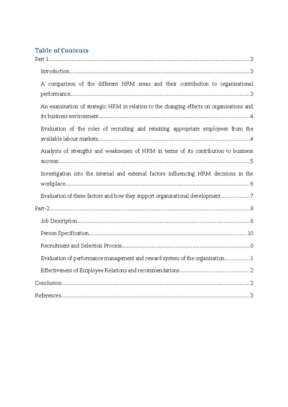 The Role of HRM and Organisational Development Part 1 1 - Table of ...