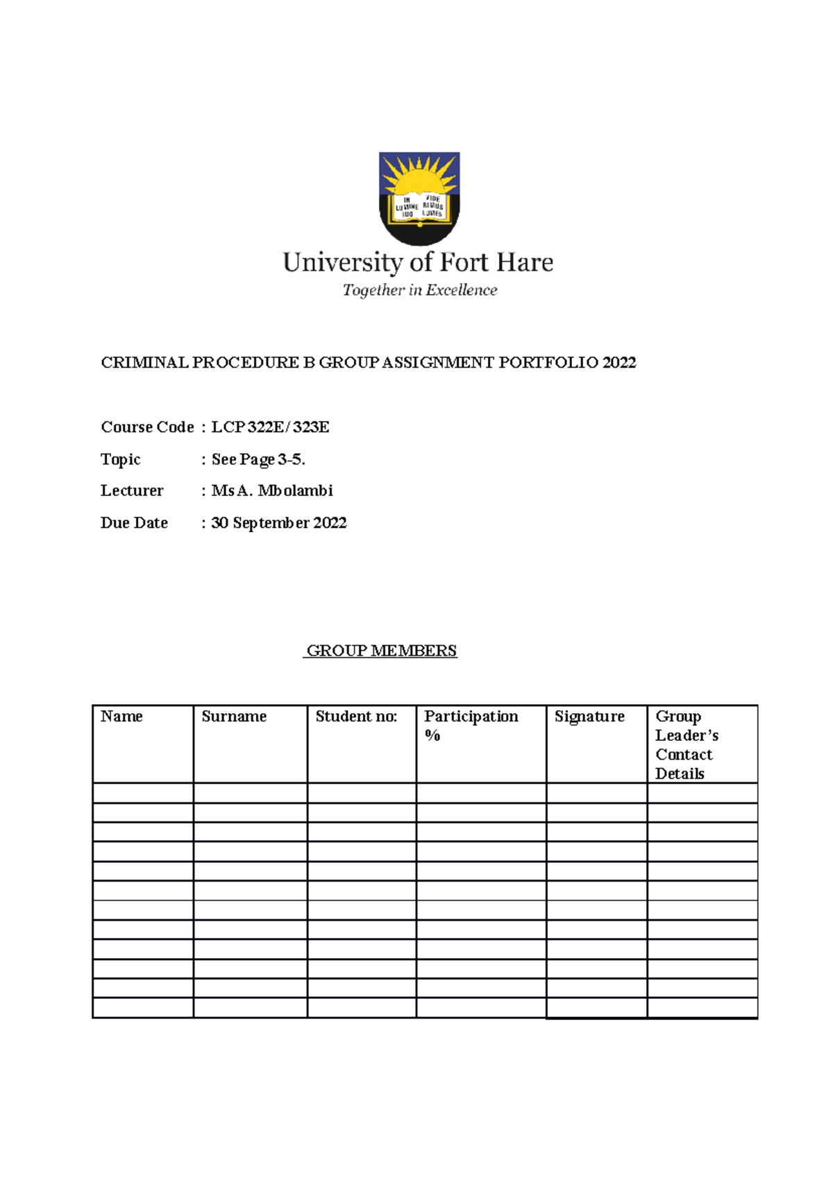 Criminal Procedure Group Assignment Portfolio 2022 - CRIMINAL PROCEDURE B GROUP ASSIGNMENT ...