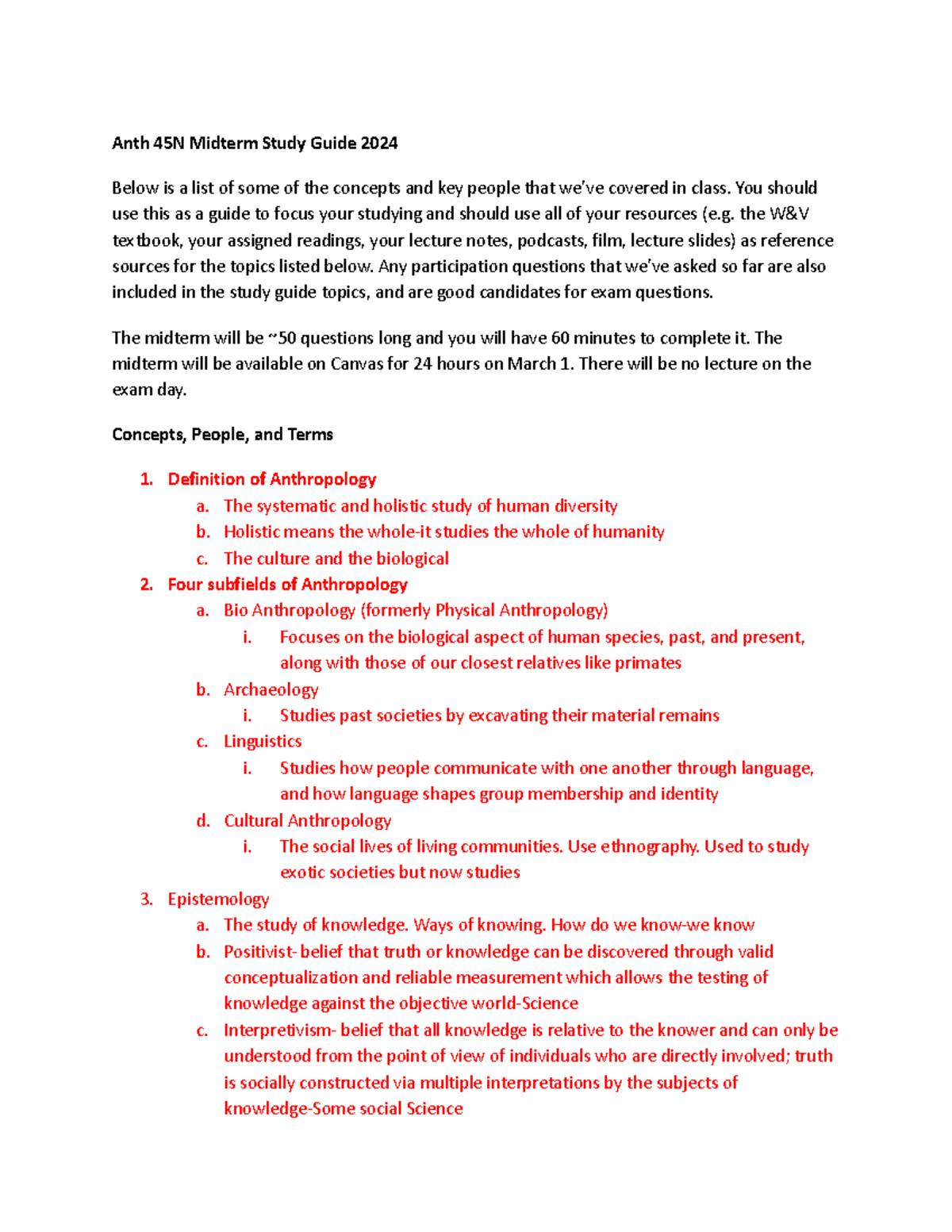 ANTH 45N Study Guide - Anth 45N Midterm Study Guide 2024 Below is a list of some of the concepts ...