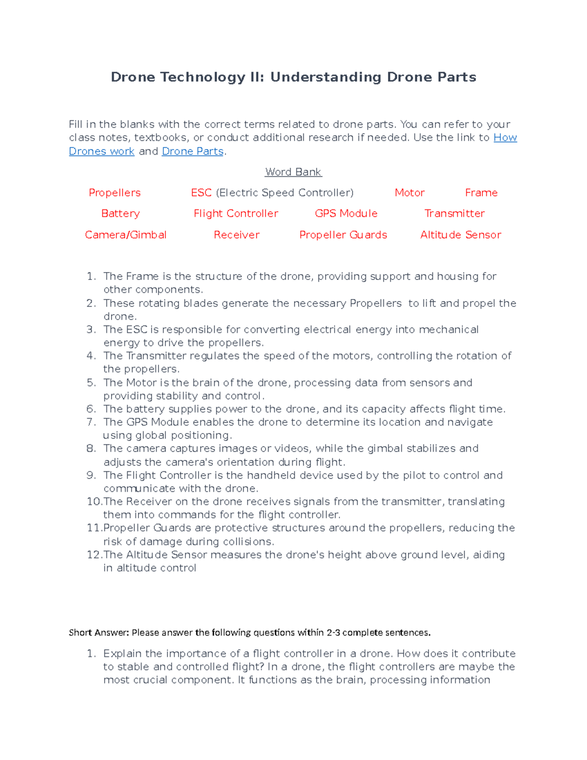 Drone Parts - Answrs - Drone Technology II: Understanding Drone Parts ...