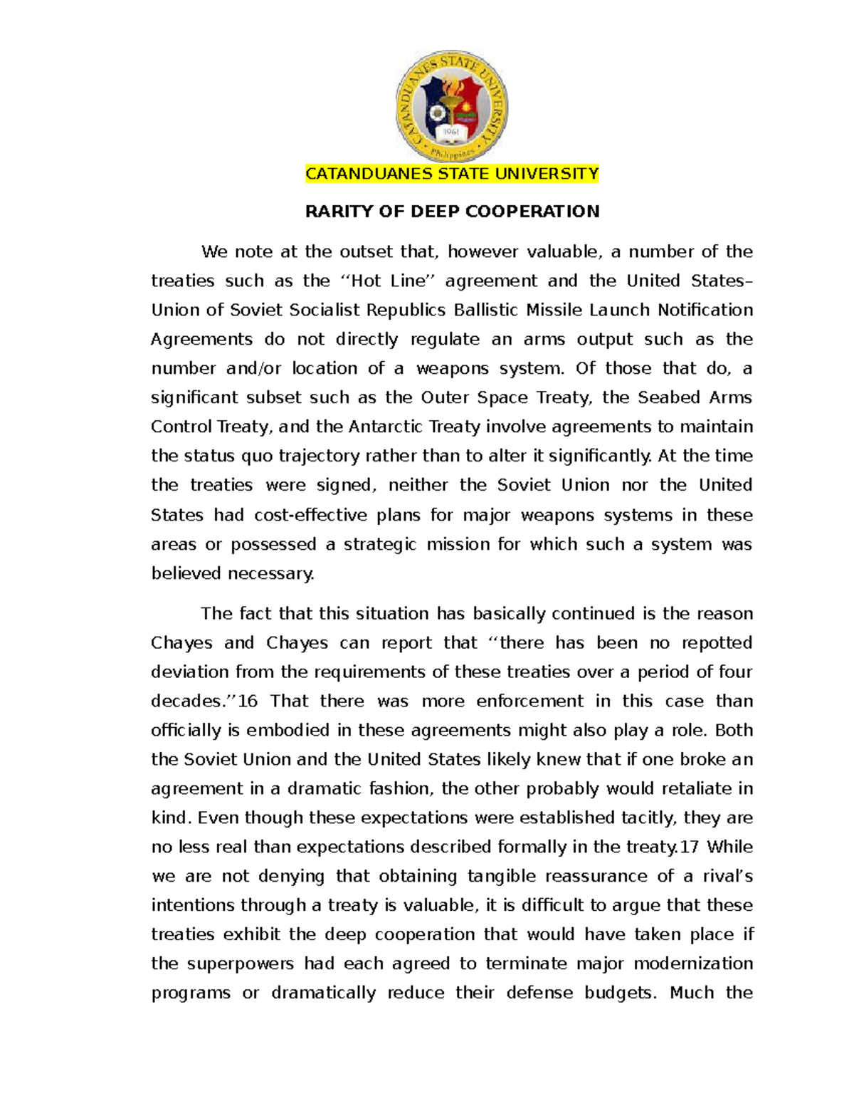 Rarity OF DEEP Cooperation - RARITY OF DEEP COOPERATION We note at the ...