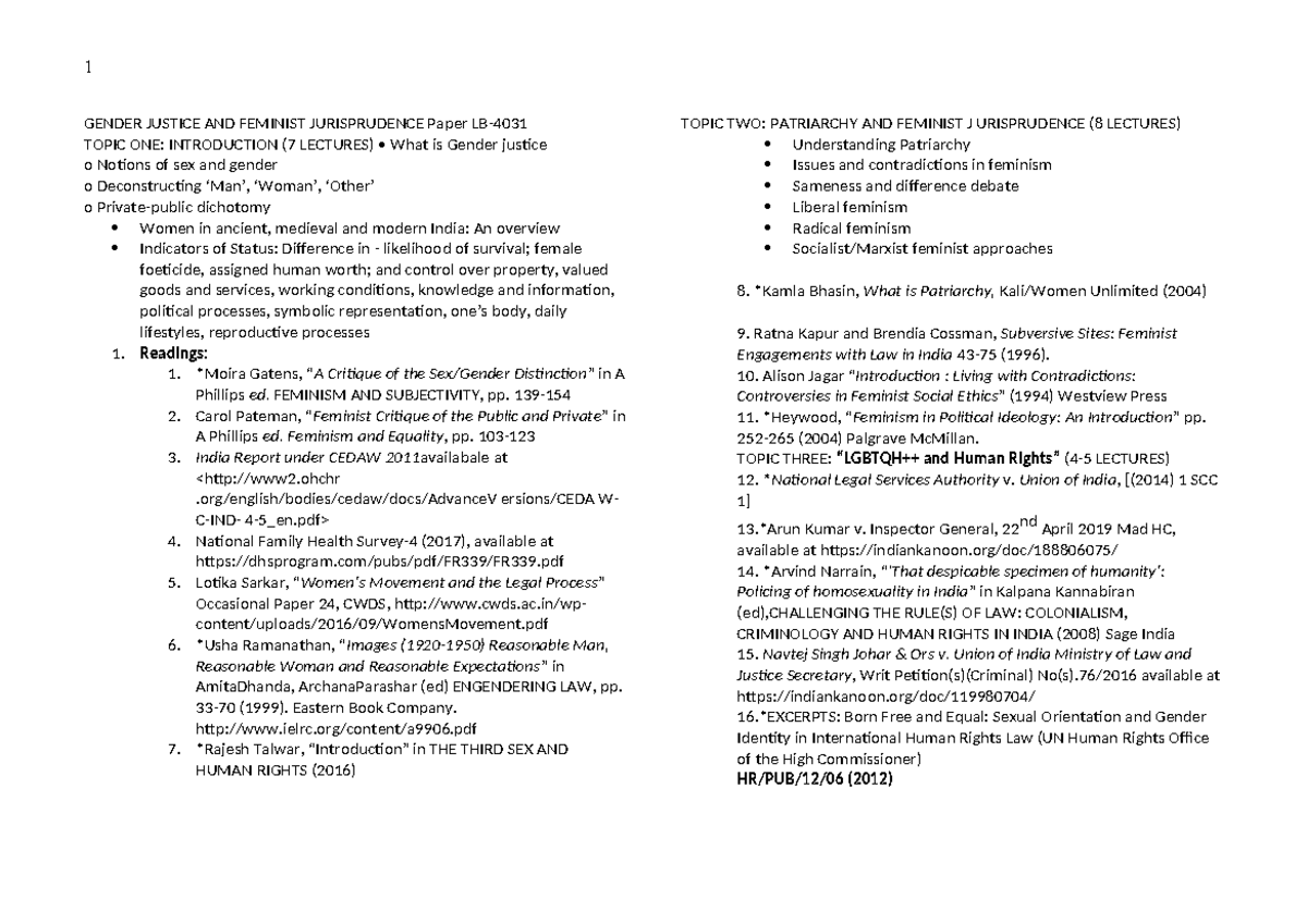 Gender Justice AND Feminist Jurisprudence Paper LB - GENDER JUSTICE AND ...
