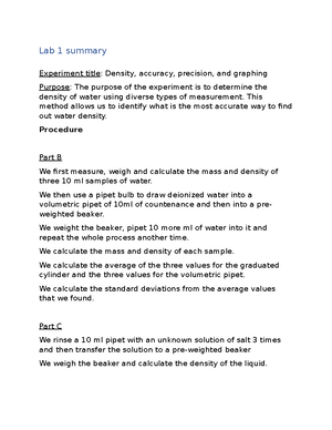 Lab Summary 3 - Chem 1107 - 1 Sochi Onubogu Mr. Nateqi and Ms. Aqdas ...