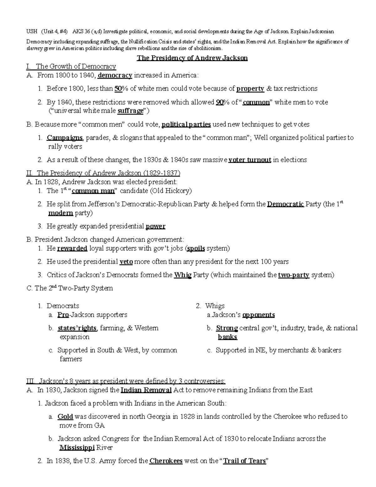 Copy of #4 Jackson Notes - completed version - USH (Unit 4, #4) AKS 36 ...