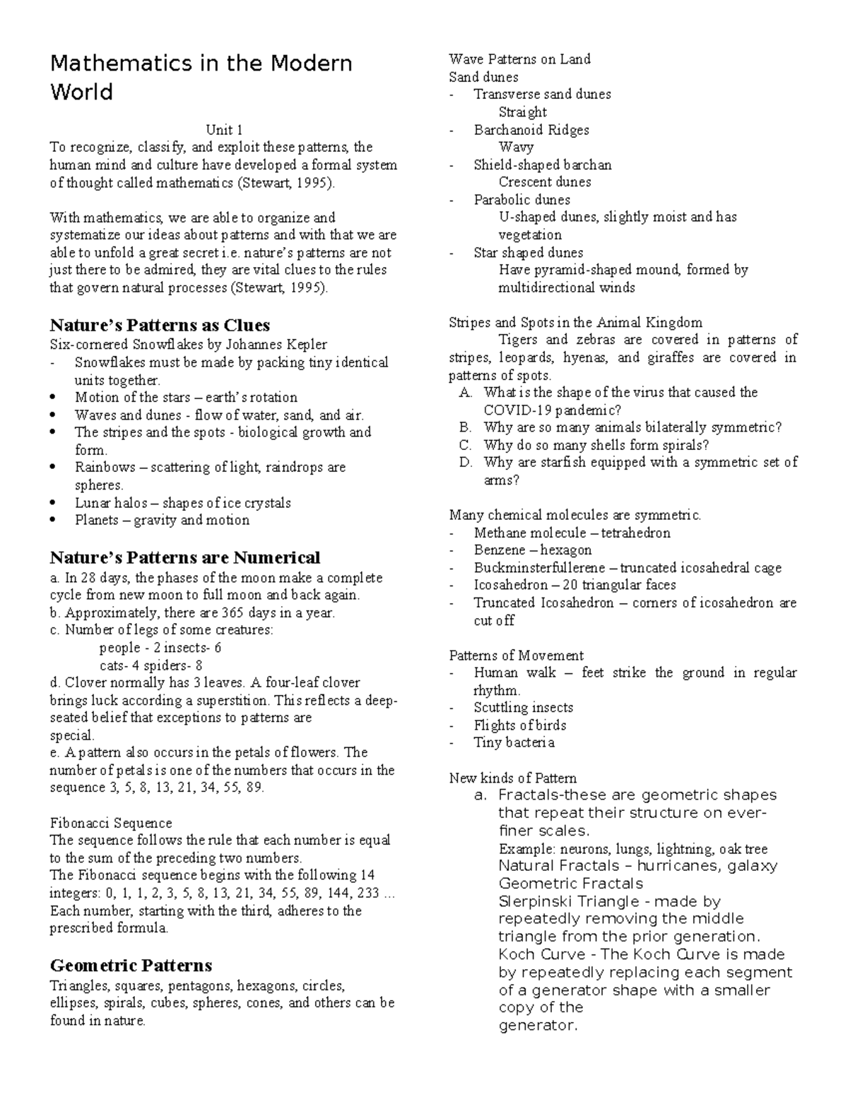 MTH 101 notes - Mathematics in the Modern World Unit 1 To recognize ...