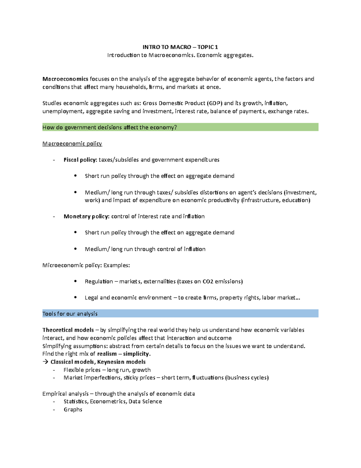 Intro To Macro Unit 1 Intro To Macro Topic 1 Introduction To Macroeconomics Economic
