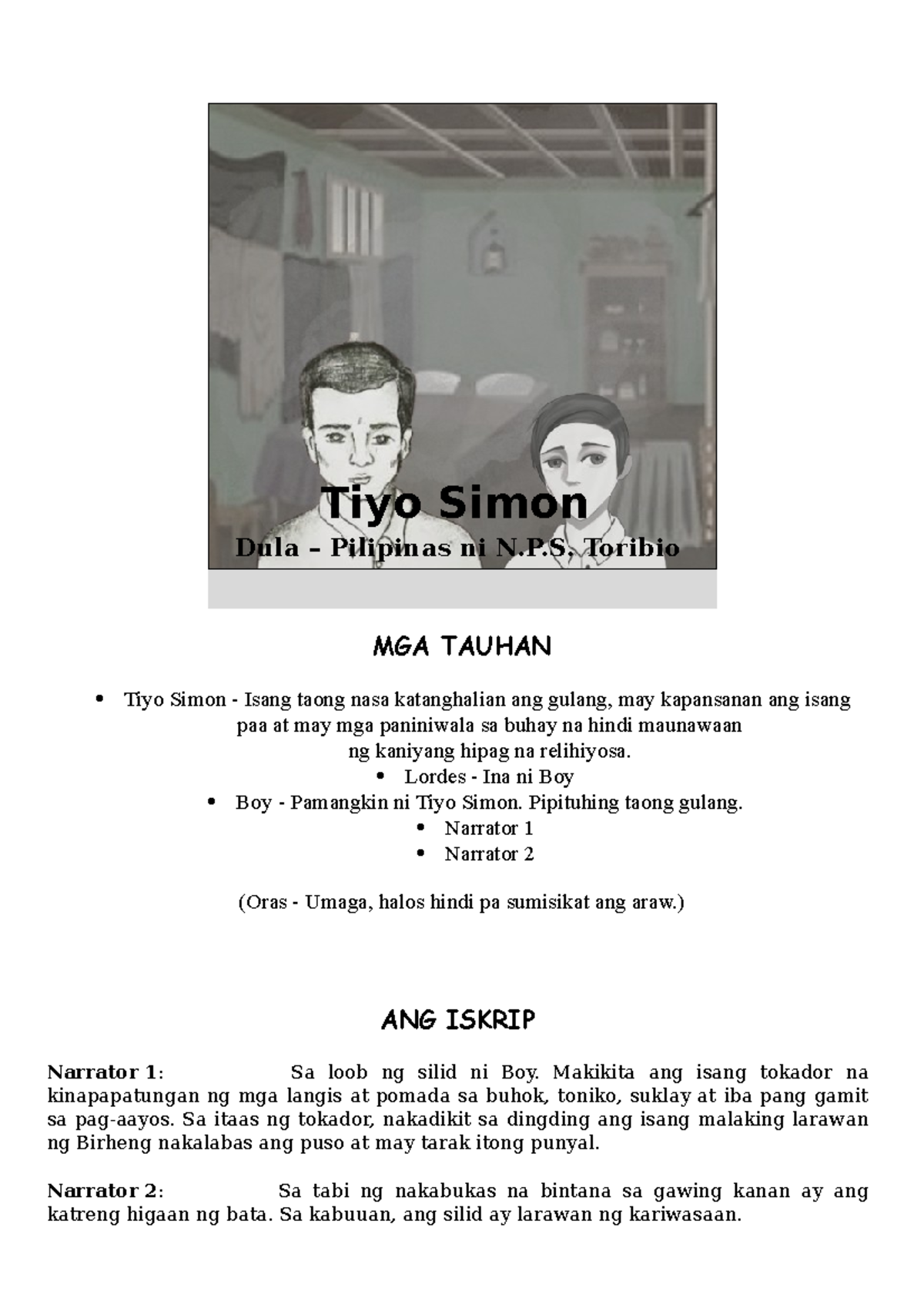 Tiyo-Simon-Readers-Theatre-Filipino - Tiyo Simon Dula – Pilipinas ni N.P. Toribio MGA TAUHAN ...