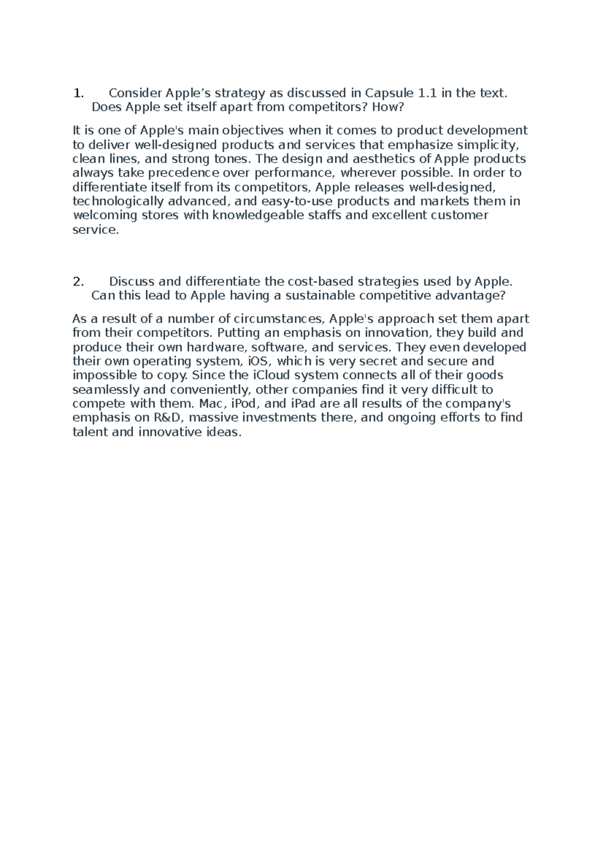 Discussion 2 - essay - Consider Apple’s strategy as discussed in ...