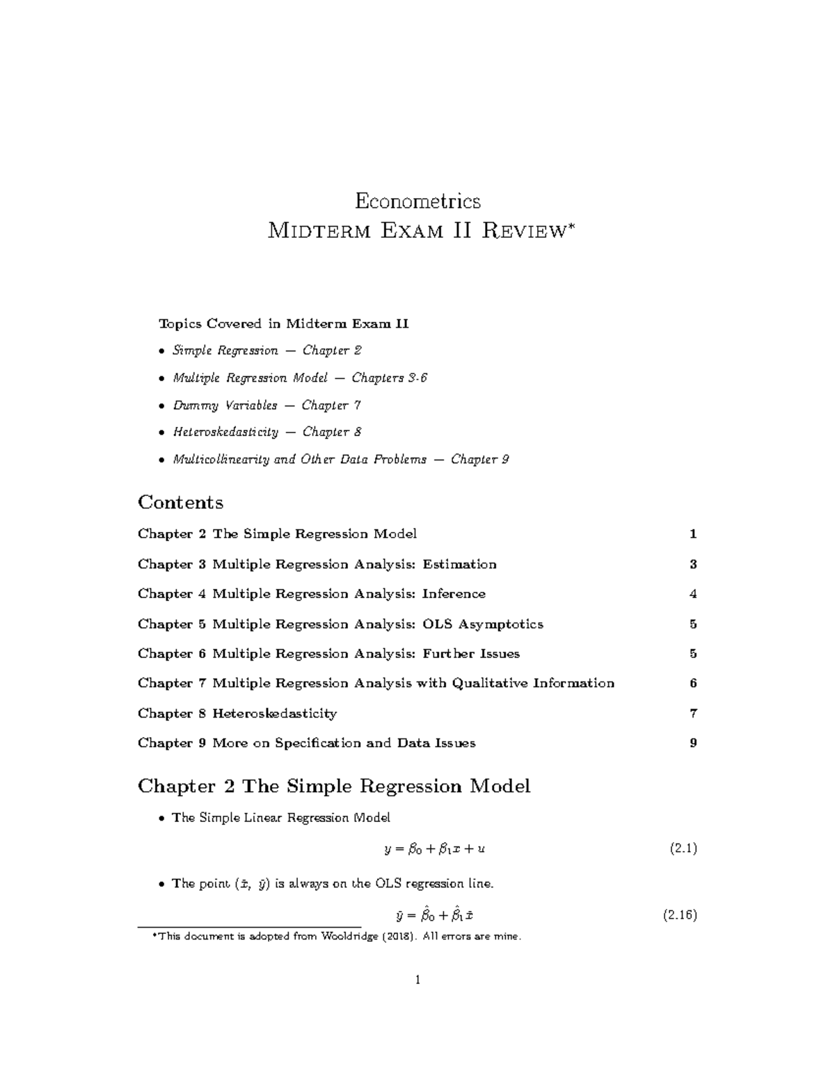 MT 2 S23 review - homework - Econometrics Midterm Exam II Review ∗ Topics Covered in Midterm ...