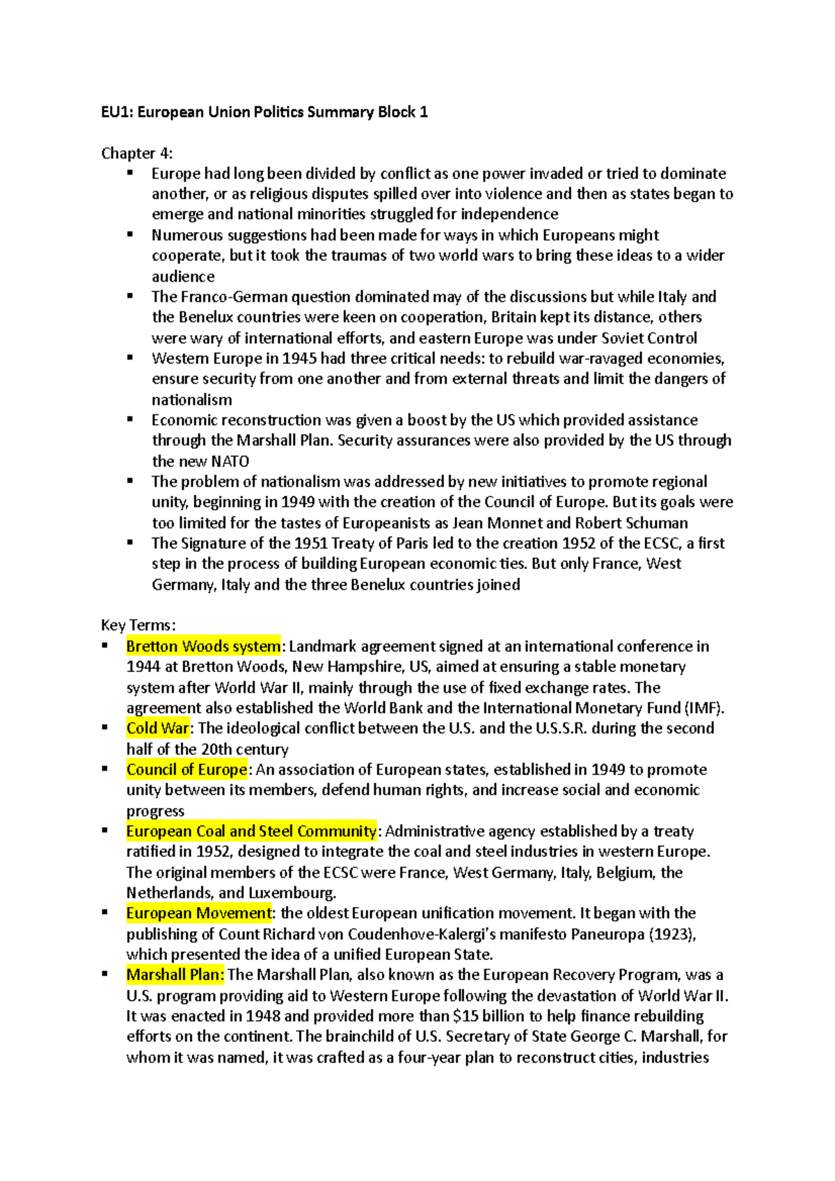 EU1 Summary - EU1: European Union Politics Summary Block 1 Chapter 4 ...