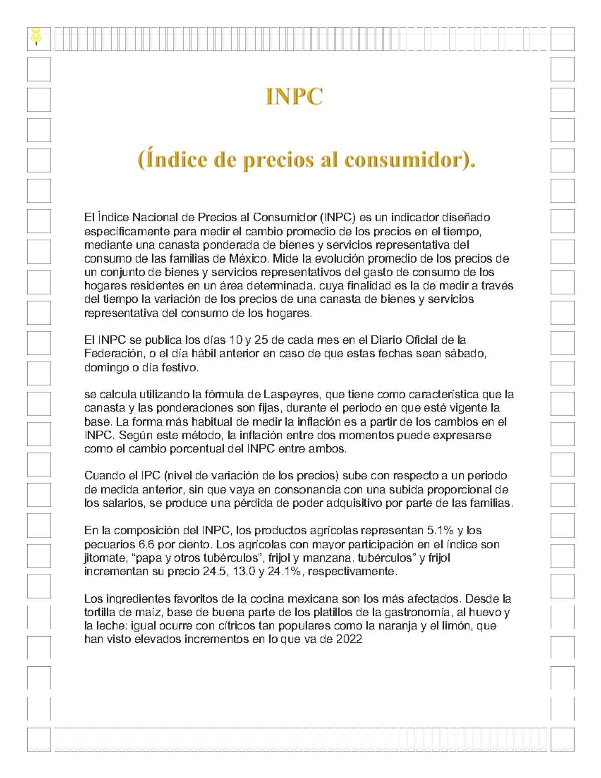 Parte 1 - Economia - El Índice Nacional de Precios al Consumidor (INPC ...