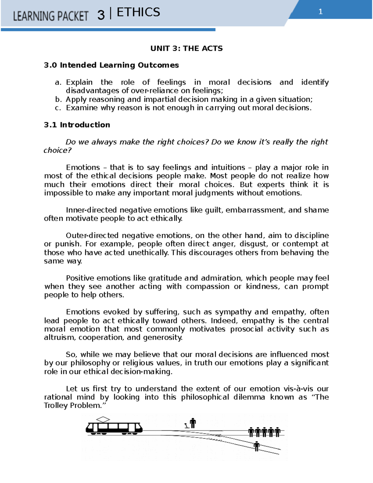 UNIT 3 Module for Ethics - UNIT 3: THE ACTS 3 Intended Learning ...