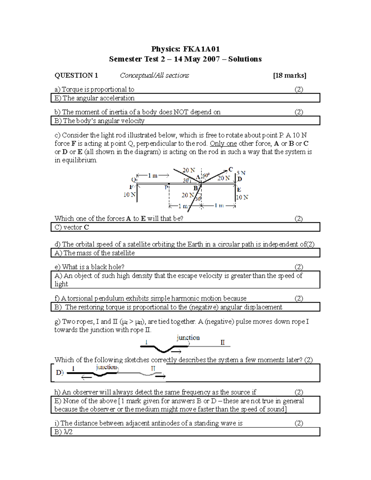 Exam May 2010, questions and answers - Physics: FKA1A01 Semester Test 2 ...