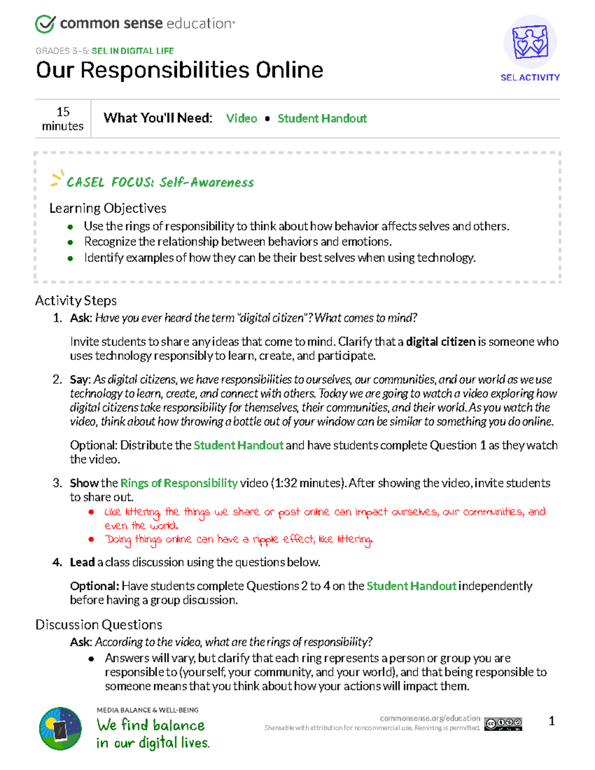 SEL Activity - Grades 3-5 - Self-Awareness - Teacher Guide - GRADES 3–5 ...