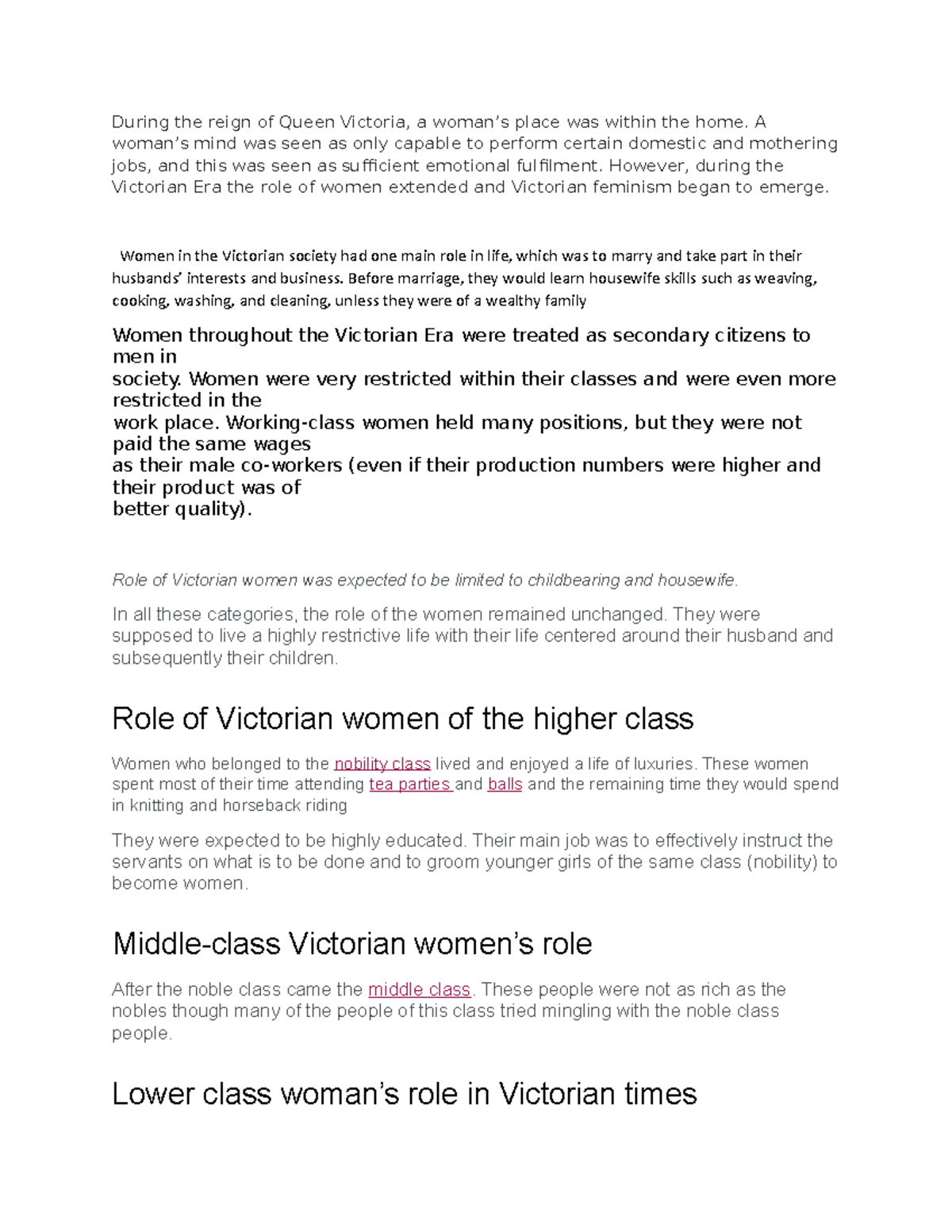 During the reign of Queen Victoria - A woman’s mind was seen as only ...