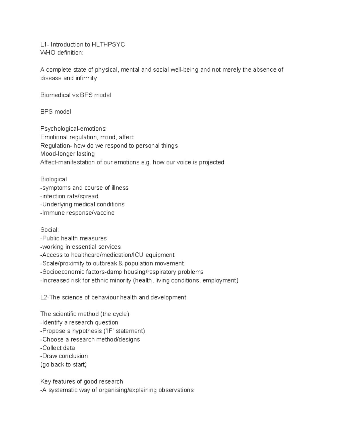 Hlthpsyc Module 1 Lecture Notes 1 24 L1 Introduction To Hlthpsyc Who Definition A Complete