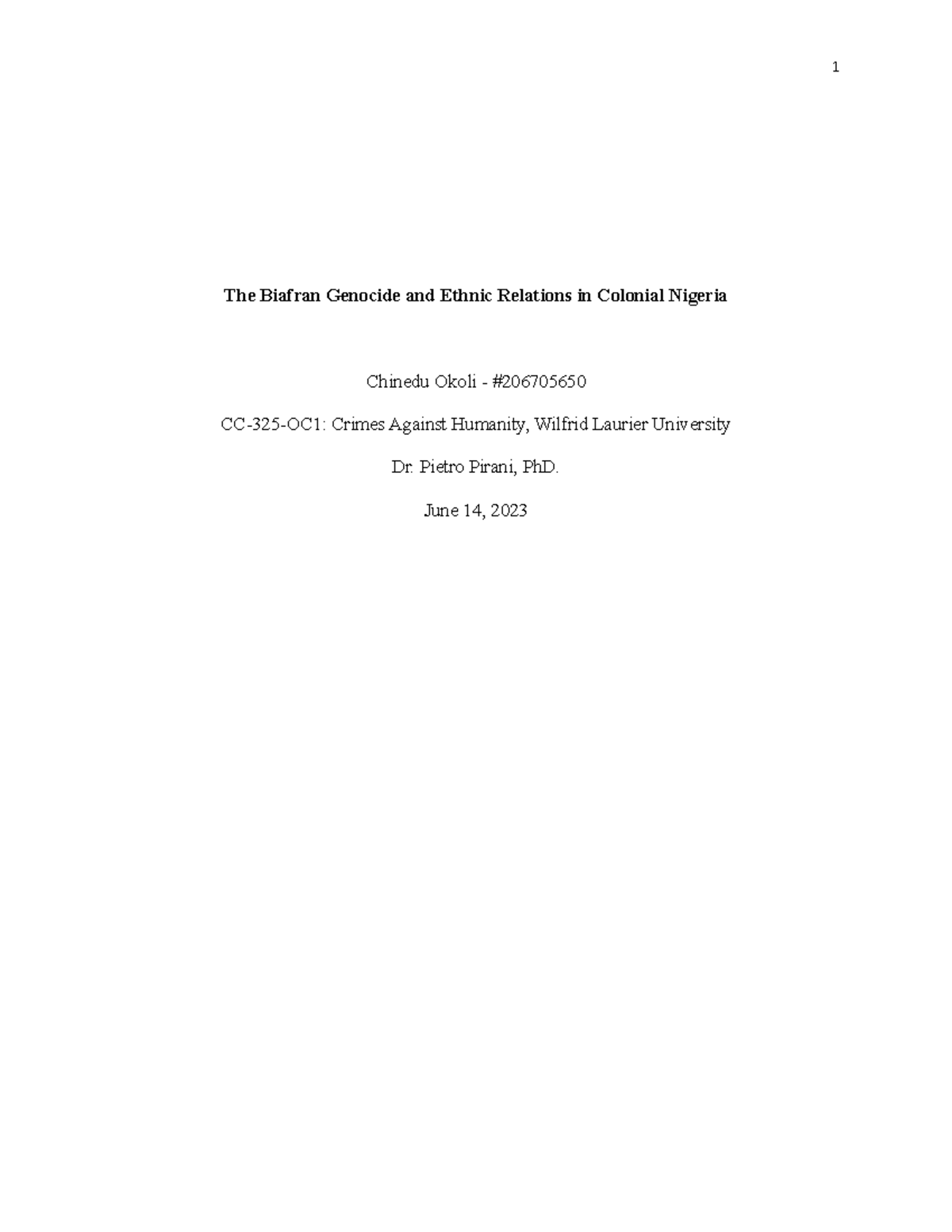 Midterm Assignment Option 1 Mapping Guide - The Biafran Genocide and ...