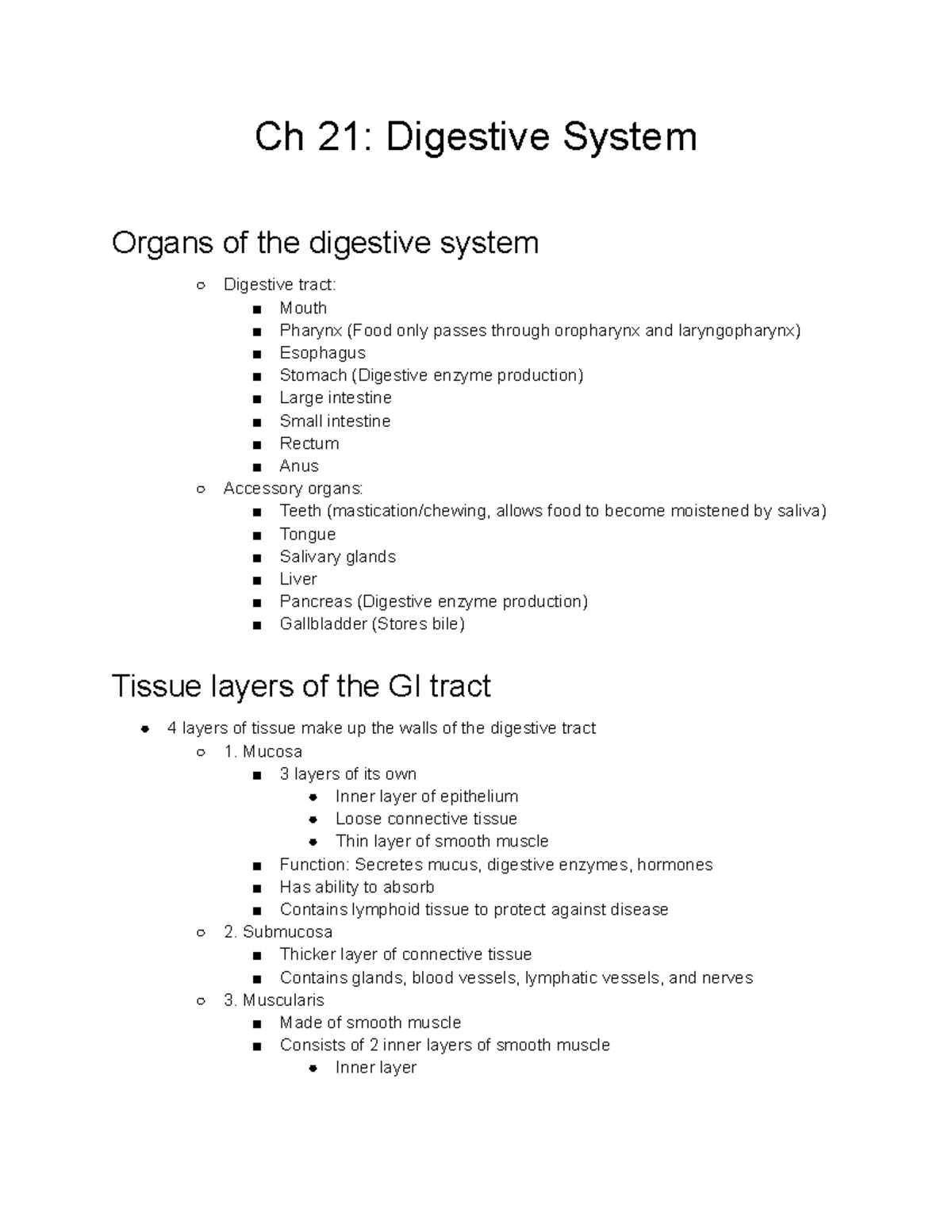 Digestive System - Ch 21: Digestive System Organs of the digestive ...