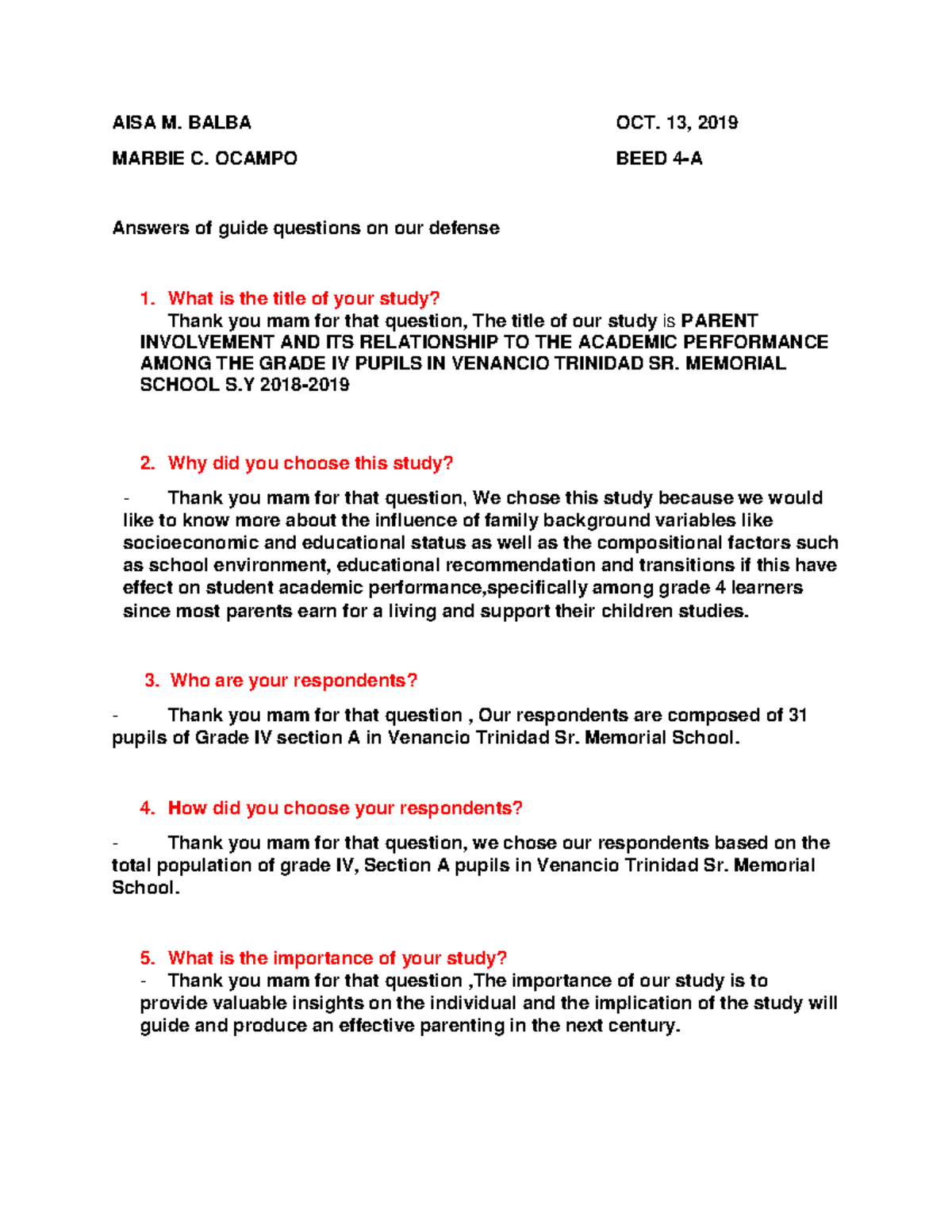 Malupitang-guide - AISA M. BALBA OCT. 13, 2019 MARBIE C. OCAMPO BEED 4 ...
