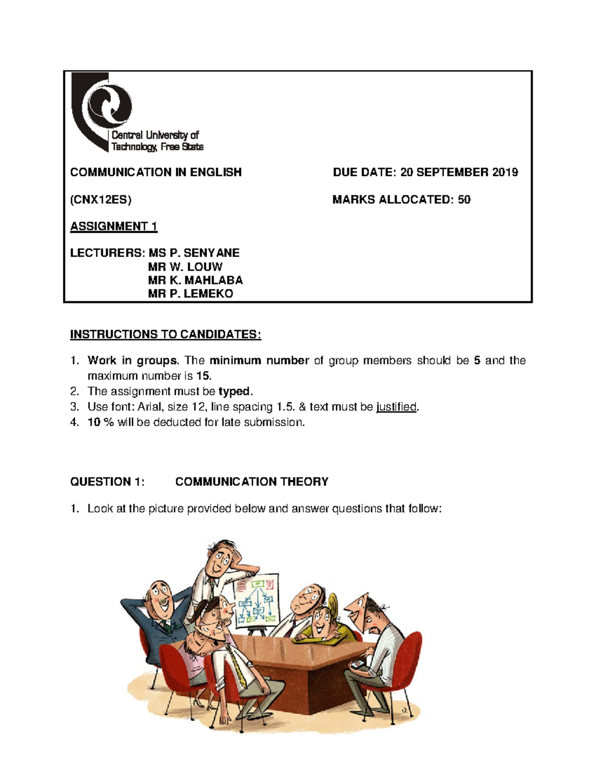 Assignment 1-1 - Lecture notes 1 - 1 COMMUNICATION IN ENGLISH DUE DATE ...