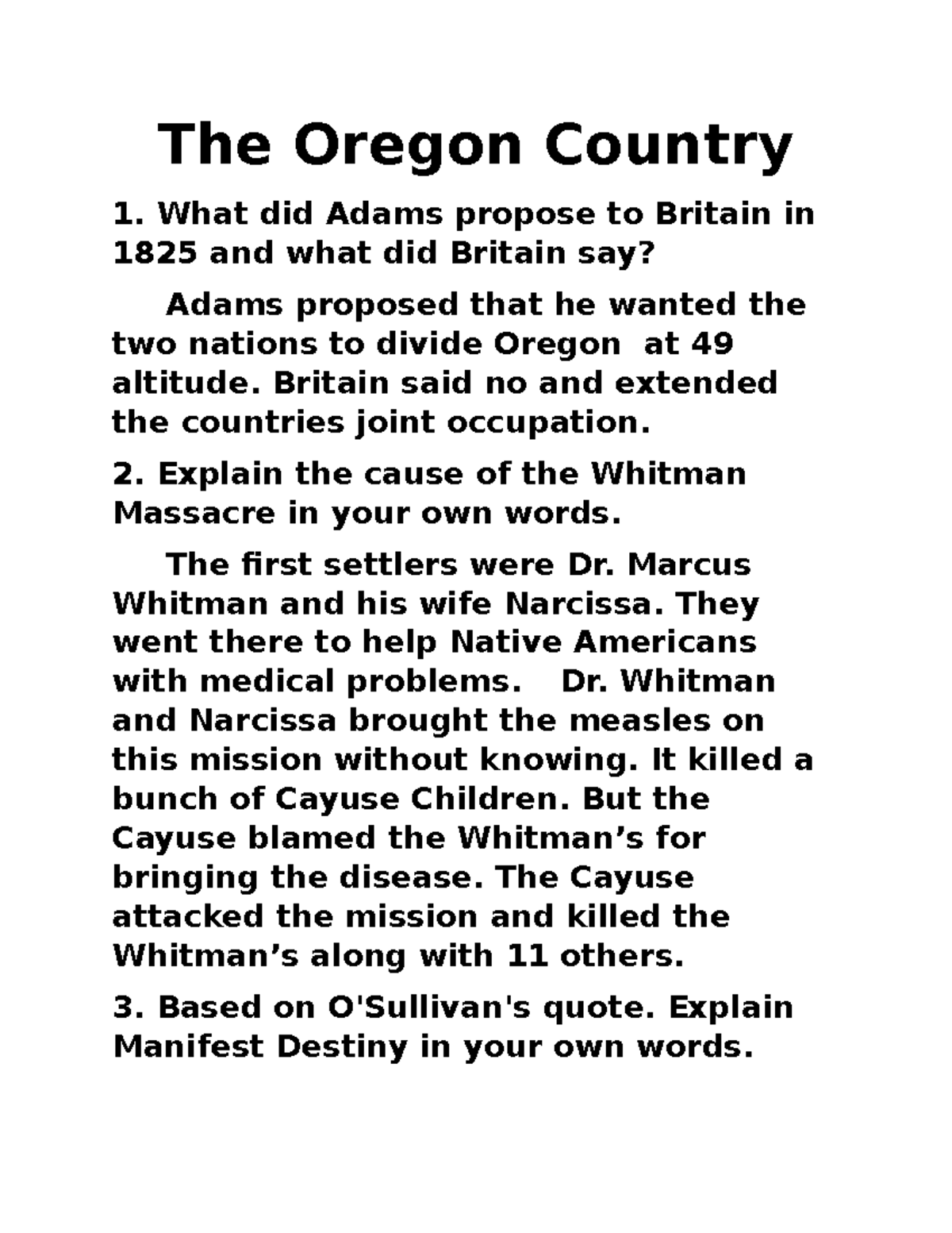 The Oregon Country - math - The Oregon Country What did Adams propose ...