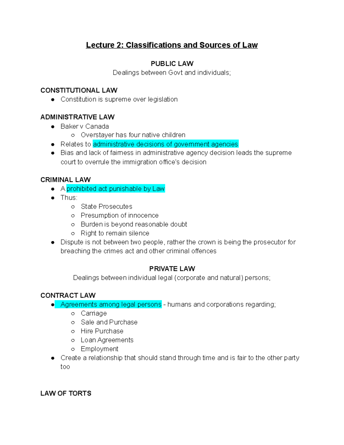 106 L2 - Lecture notes - Lecture 2: Classifications and Sources of Law ...
