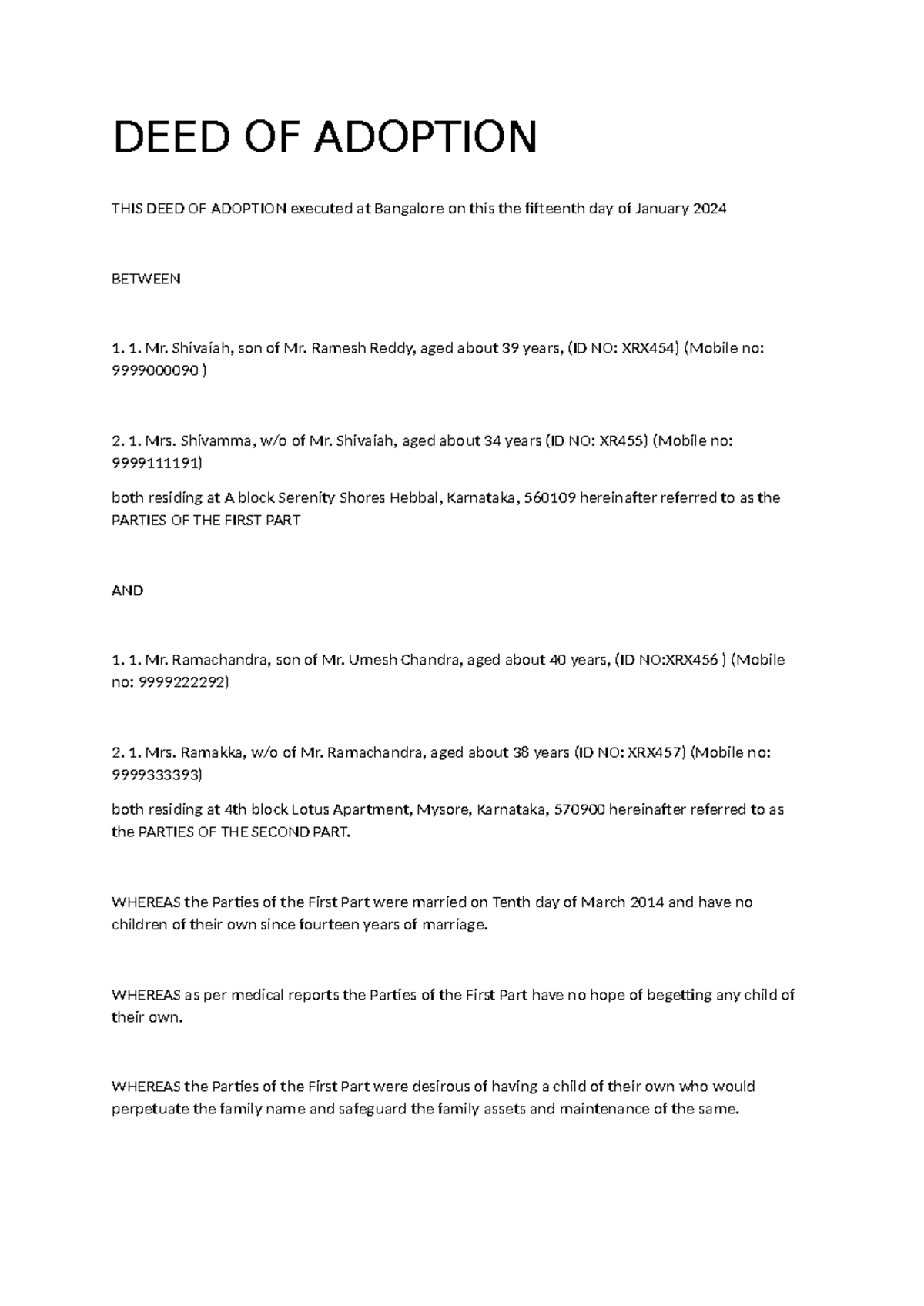 ADOPTION DEED for drafting - DEED OF ADOPTION THIS DEED OF ADOPTION ...