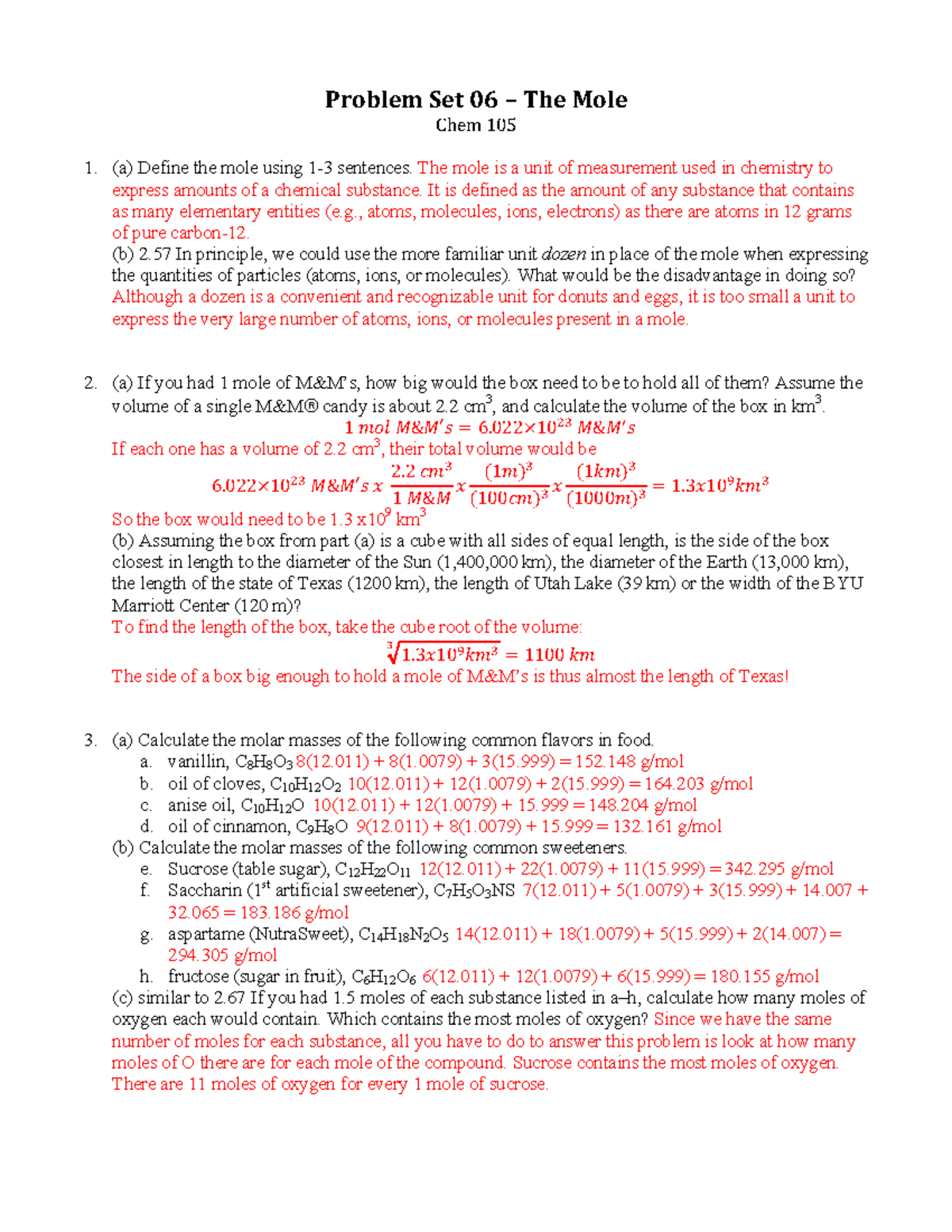 PS 06 2019 key - key - Problem Set 06 – The Mole Chem 105 (a) Define ...