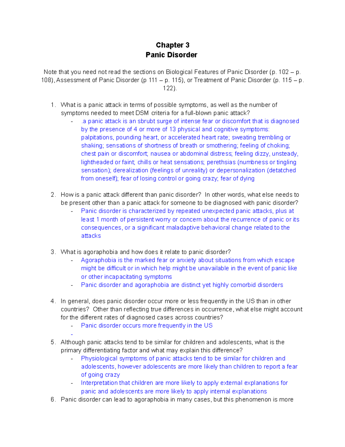 Chapter 3 - reading questions - Chapter 3 Panic Disorder Note that you need not read the ...