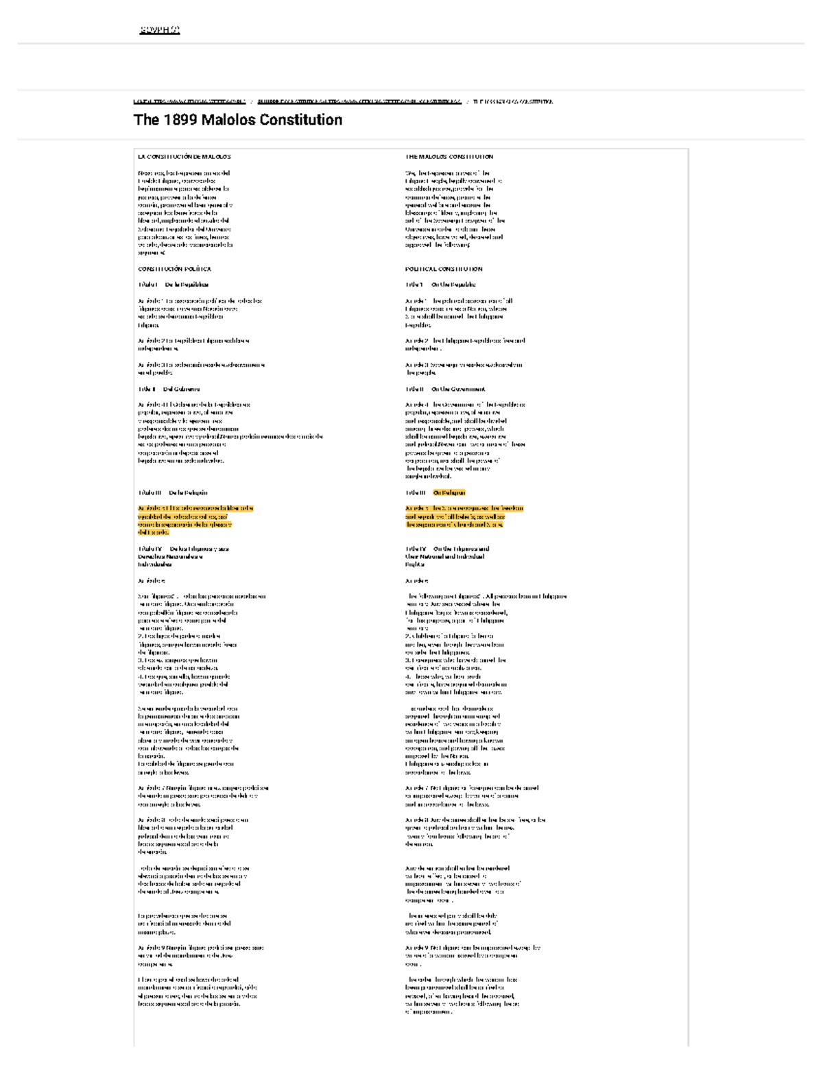 The 1899 Malolos Constitution Official Gazette of the Republic of the ...