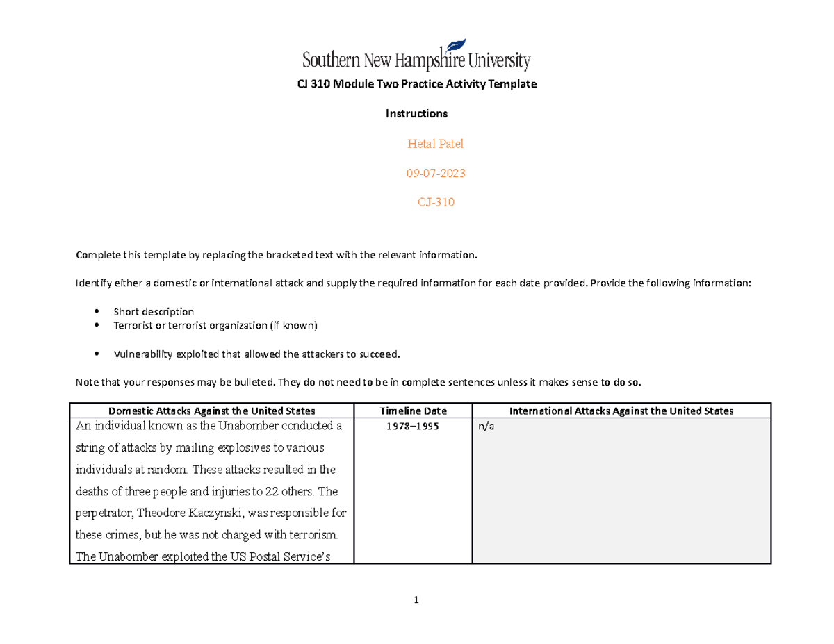2-1 Practice Activity Terror Attacks Against the United States - CJ 310 ...