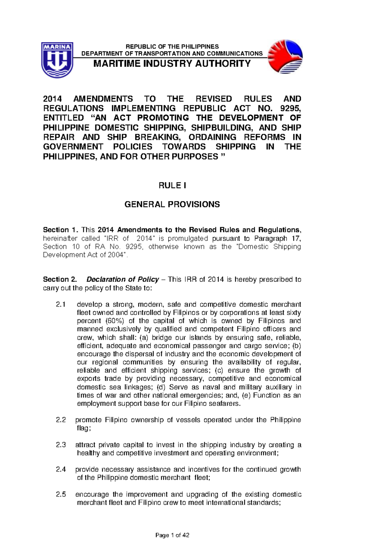 IRR of RA 9295 2014 Amendments - REPUBLIC OF THE PHILIPPINES DEPARTMENT ...