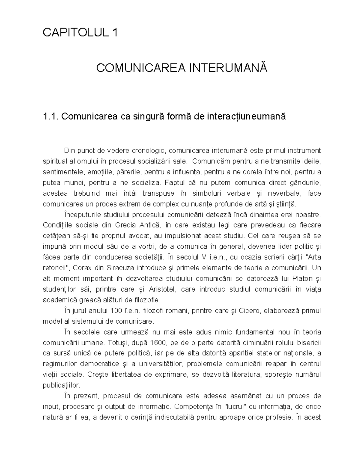 Cap1-Comunicareainterumana - CAPITOLUL 1 COMUNICAREA INTERUMAN! 1 ...