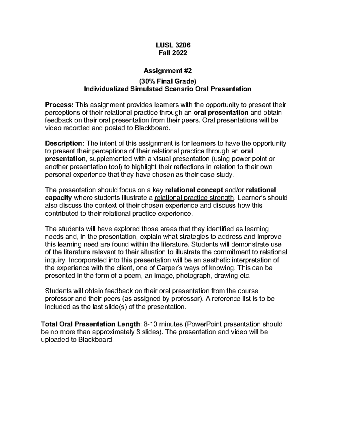 Assignment 2 Description - LUSL 3206 Fall 2022 Assignment # (30% Final ...