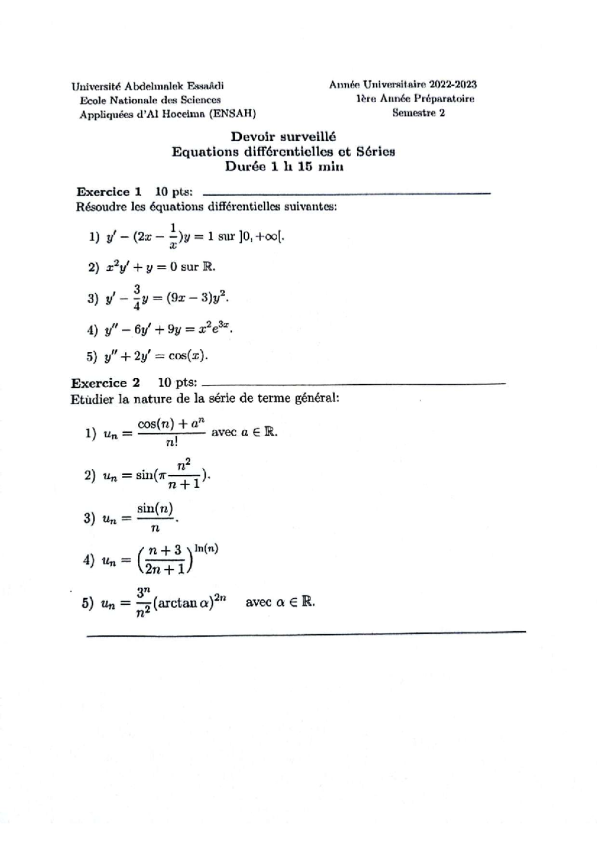 Devoir surveillé - Analyse 2 - Studocu