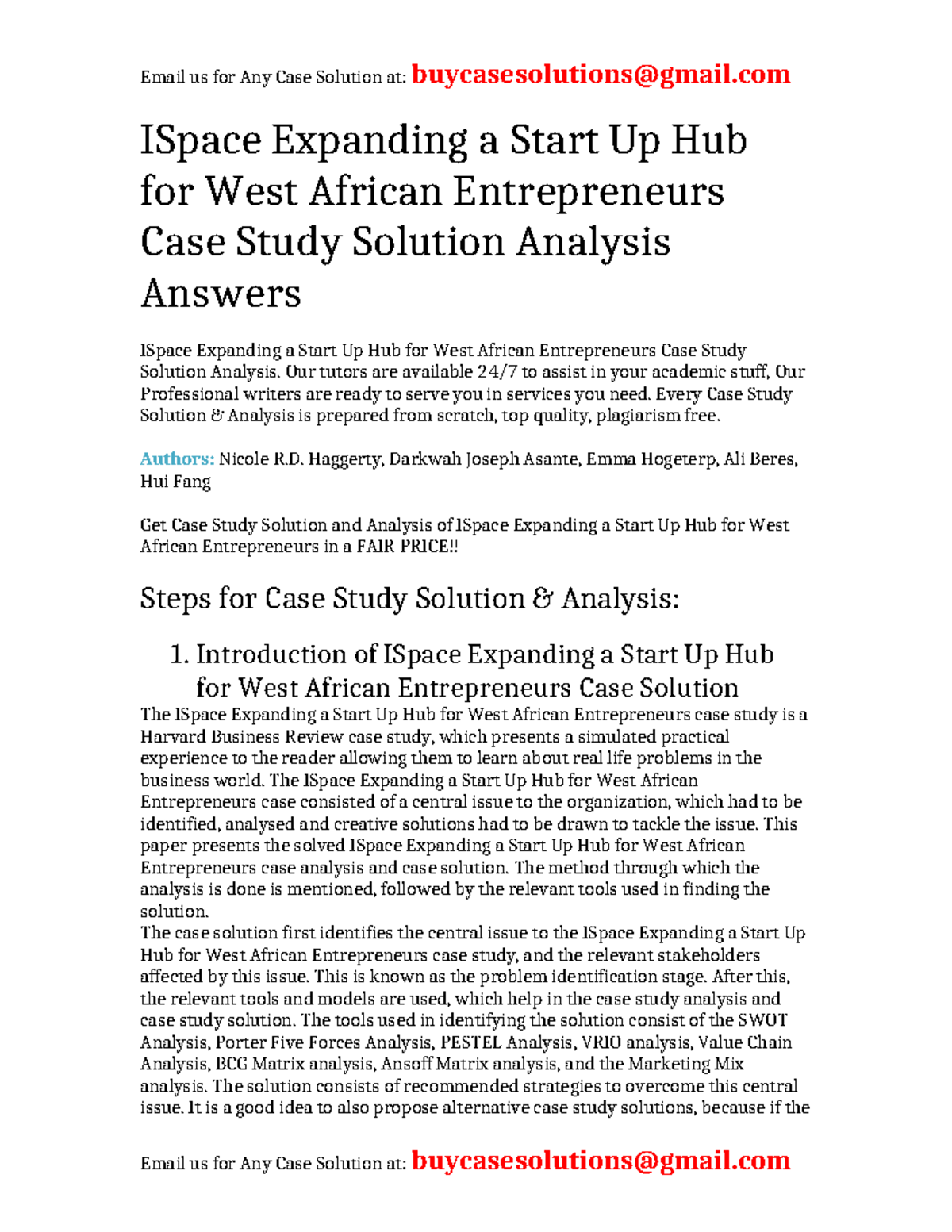 Case Solution iSpace Expanding a Start Up Hub for West African Entrepreneurs - ISpace Expanding ...