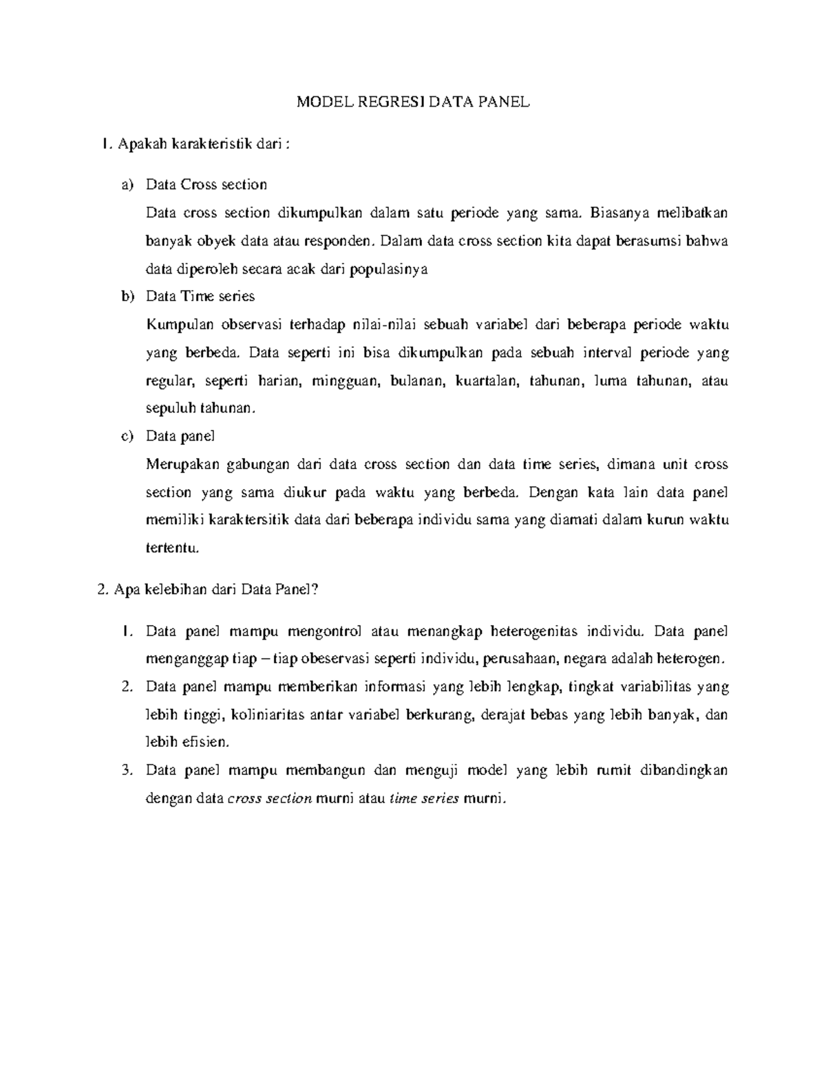 Model Regresi DATA Panel - MODEL REGRESI DATA PANEL Apakah ...