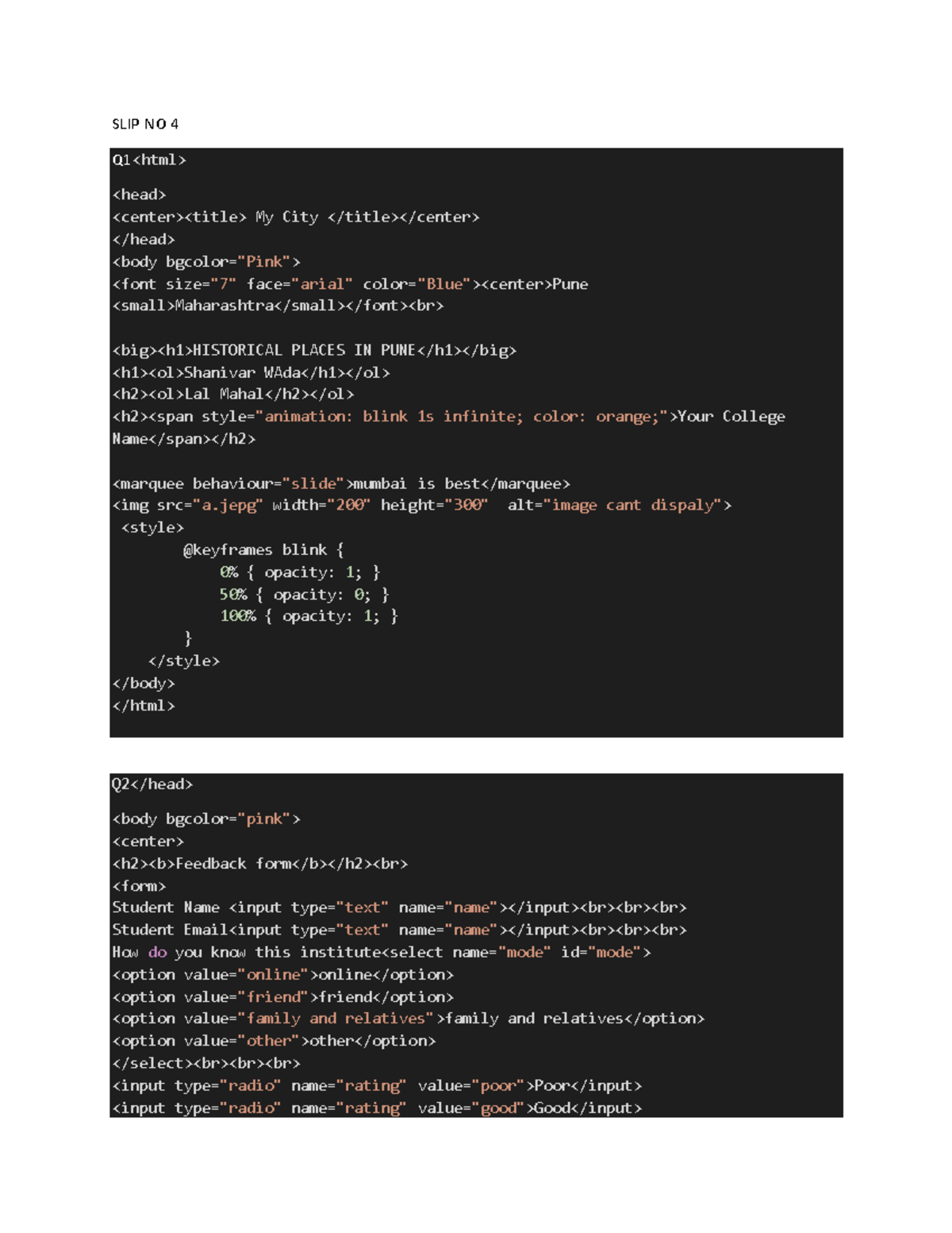 SLIP NO 4 - codes - SLIP NO 4 Q 1 My City - Studocu