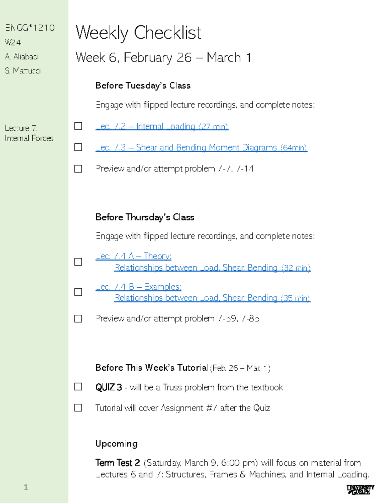Week 6 Checklist - W24 - Weekly Checklist Week 6, February 26 – March 1 ...