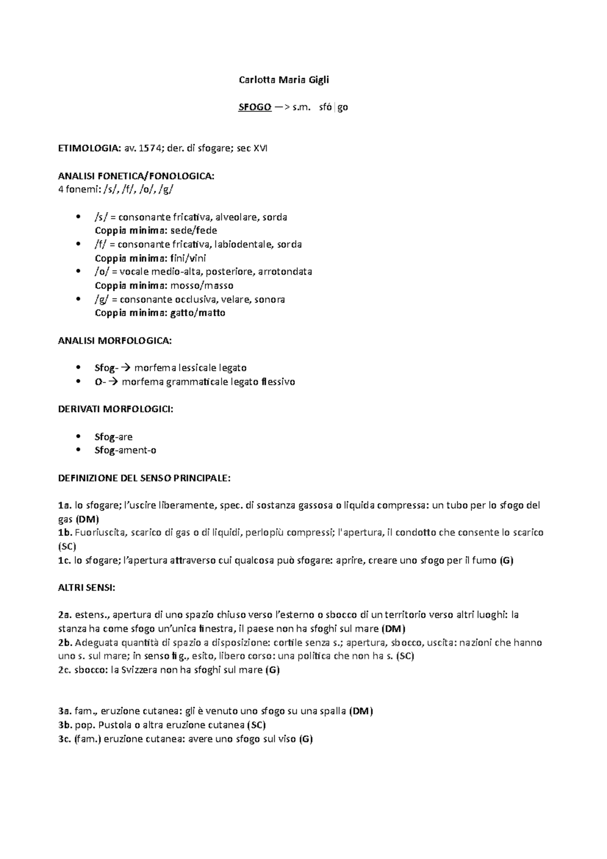 Analisi parola sfogo Carlotta Maria Gigli - Carlotta Maria Gigli SFOGO ...