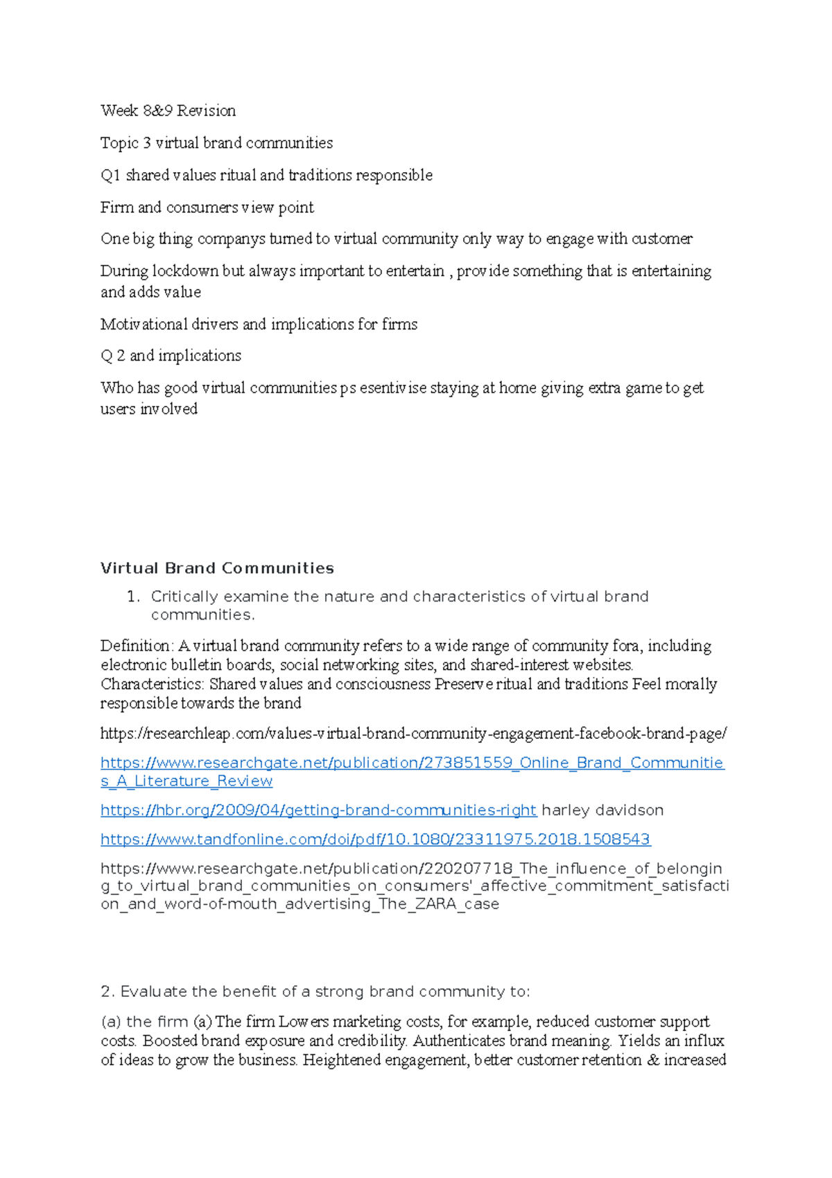 Topic 3 virtual brand communities - Week 8&9 Revision Topic 3 virtual ...