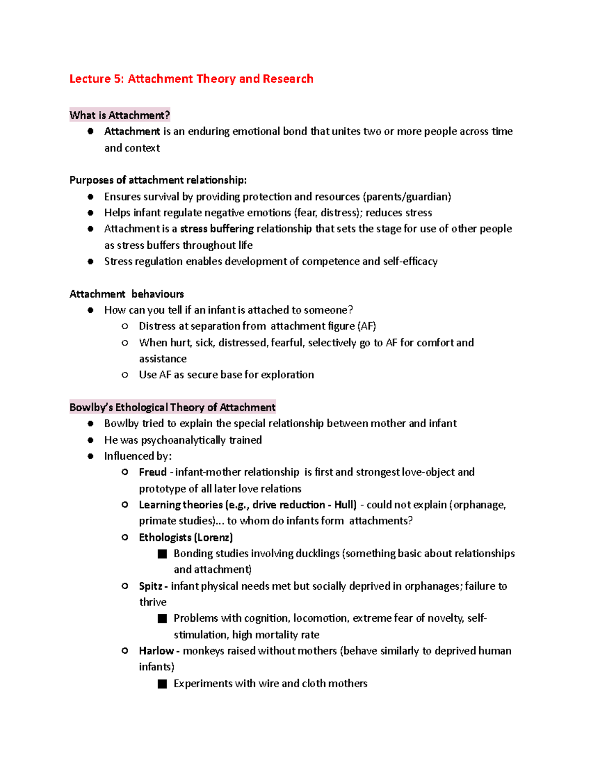 Lecture 5 Attachment Theory and Research - Lecture 5: Attachment Theory ...