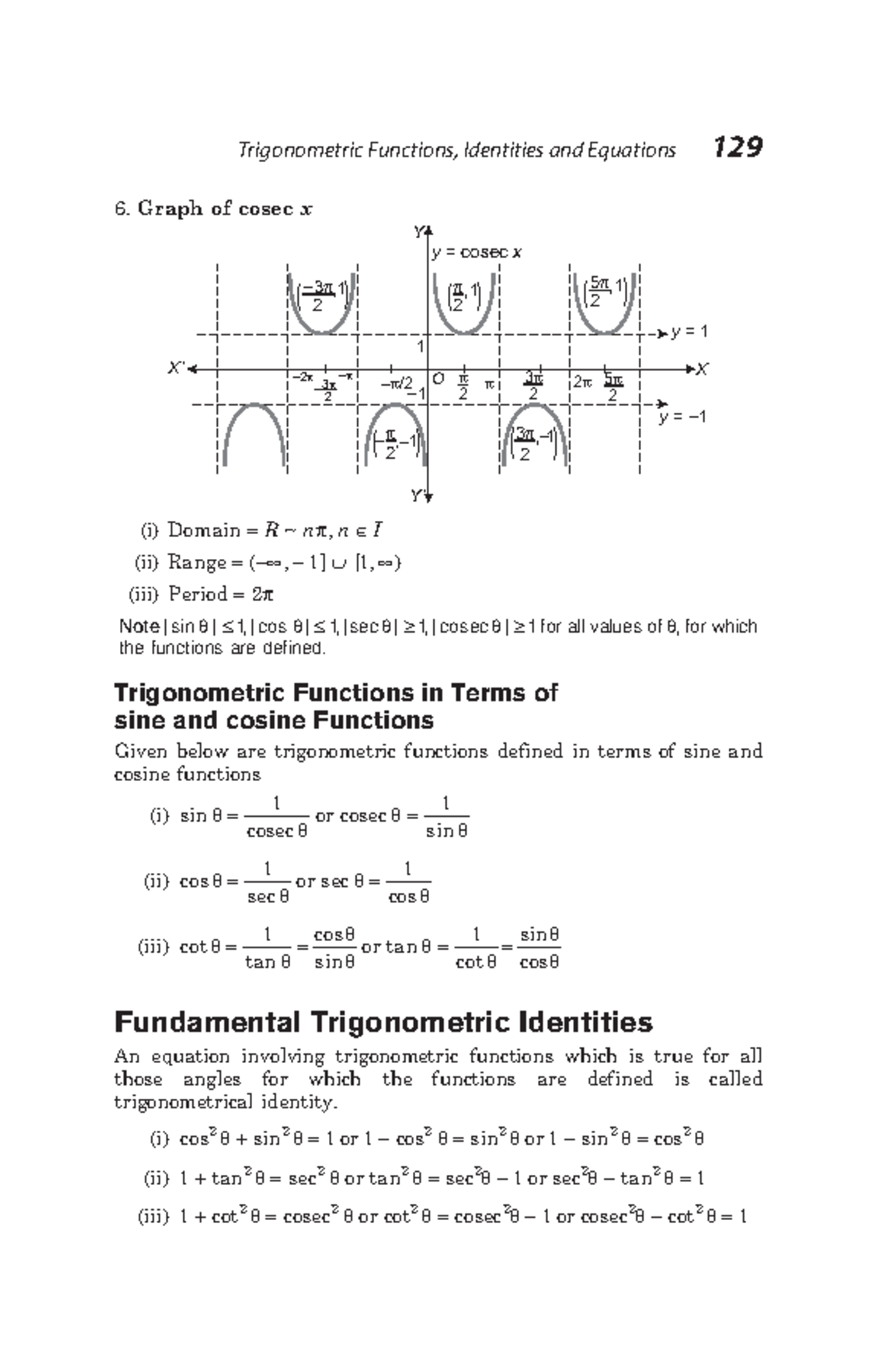 Mathematics notes-18 - 6. Graph of cosec x (i) Domain = R ~ n π,n ∈I ...