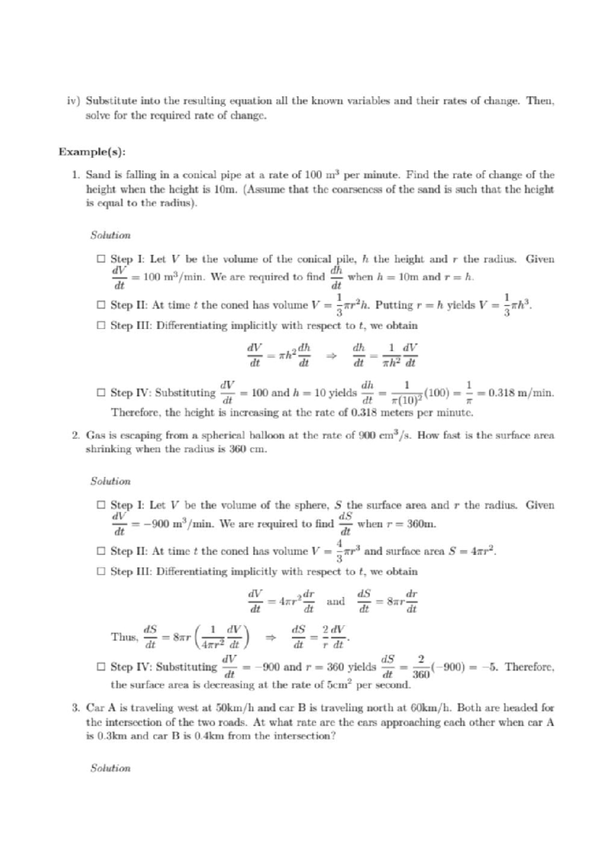 Calculus 1 revision - iv) Substitute into the resulting equation all ...